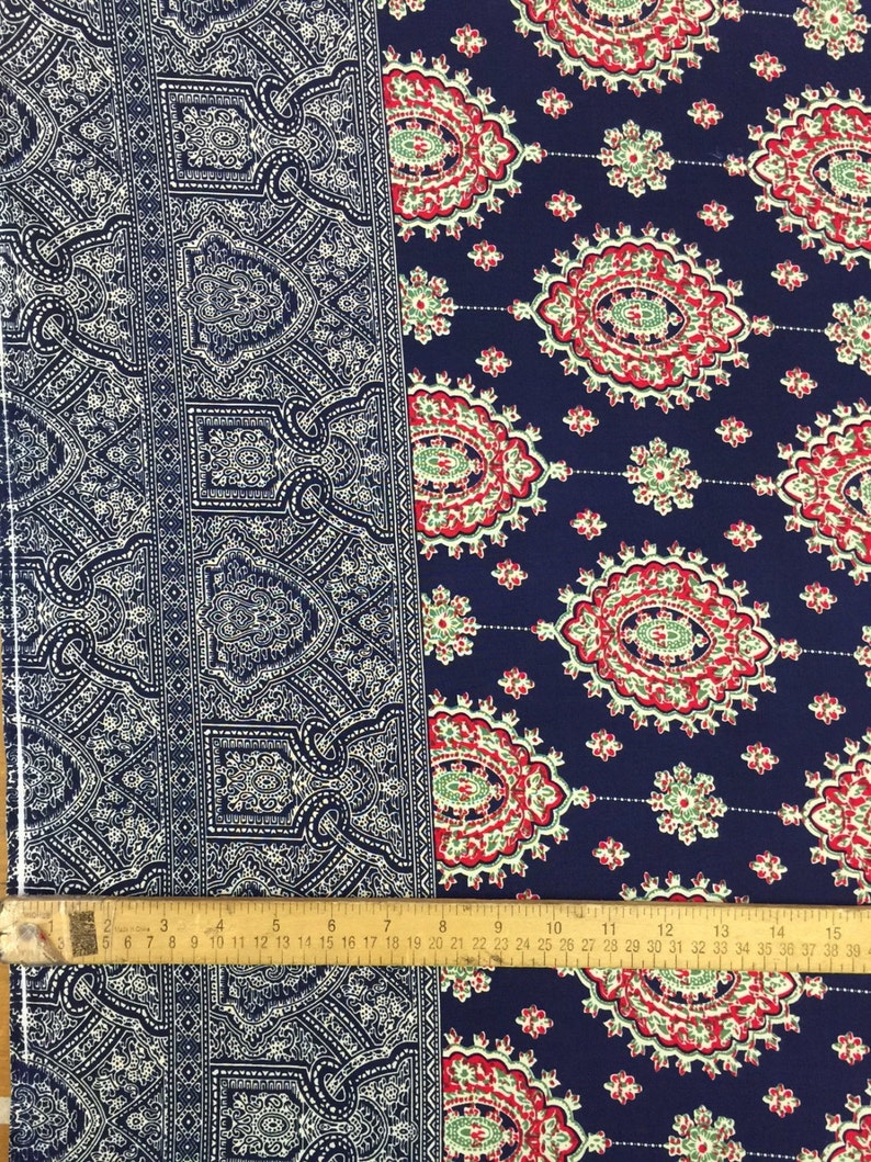 100% Japanese Rayon Challis Two Border Navy Blue and Fuchsia Pink ...