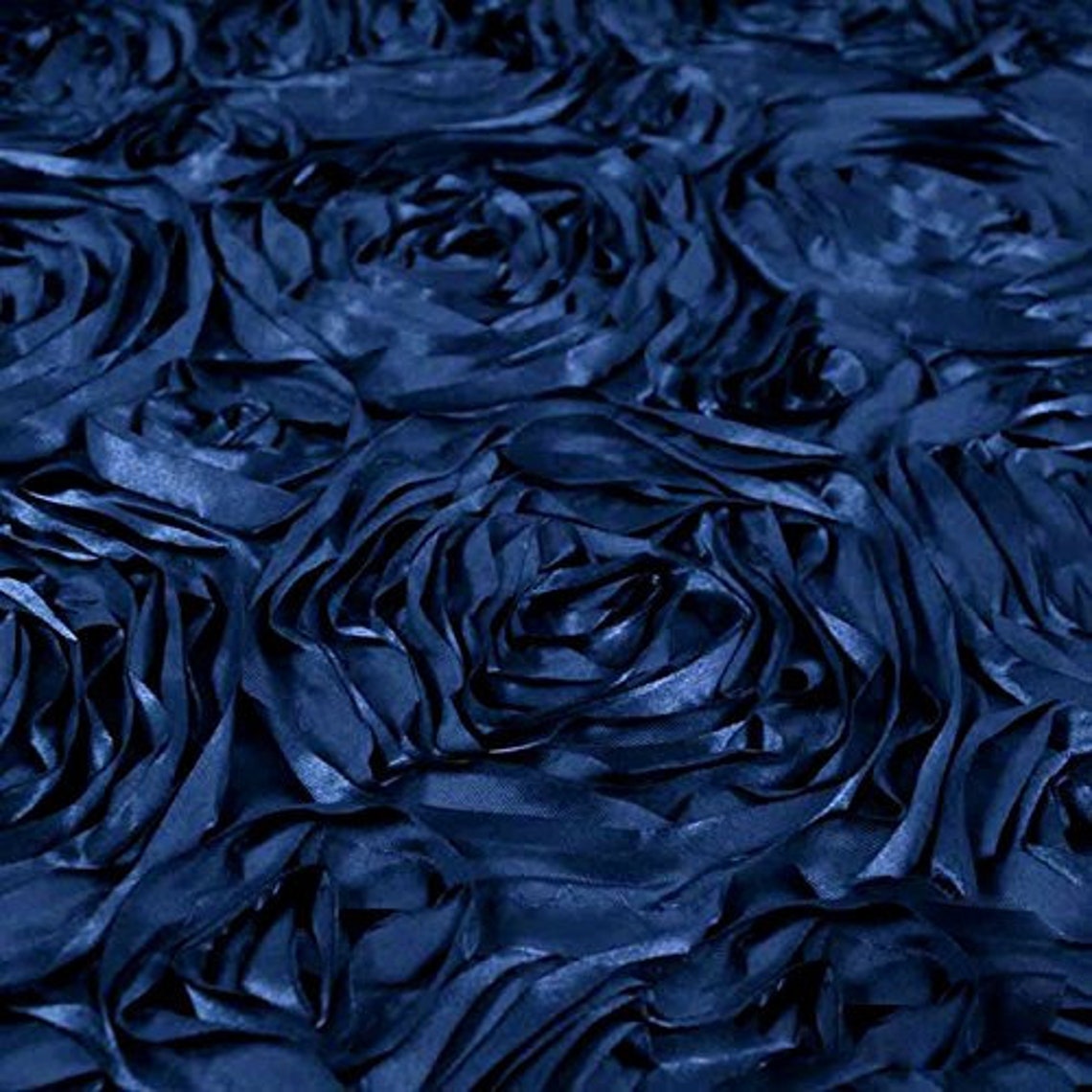 Navy Satin Rosette Fabric by the Yard - 1 Yard Roses Floral Flowers ...