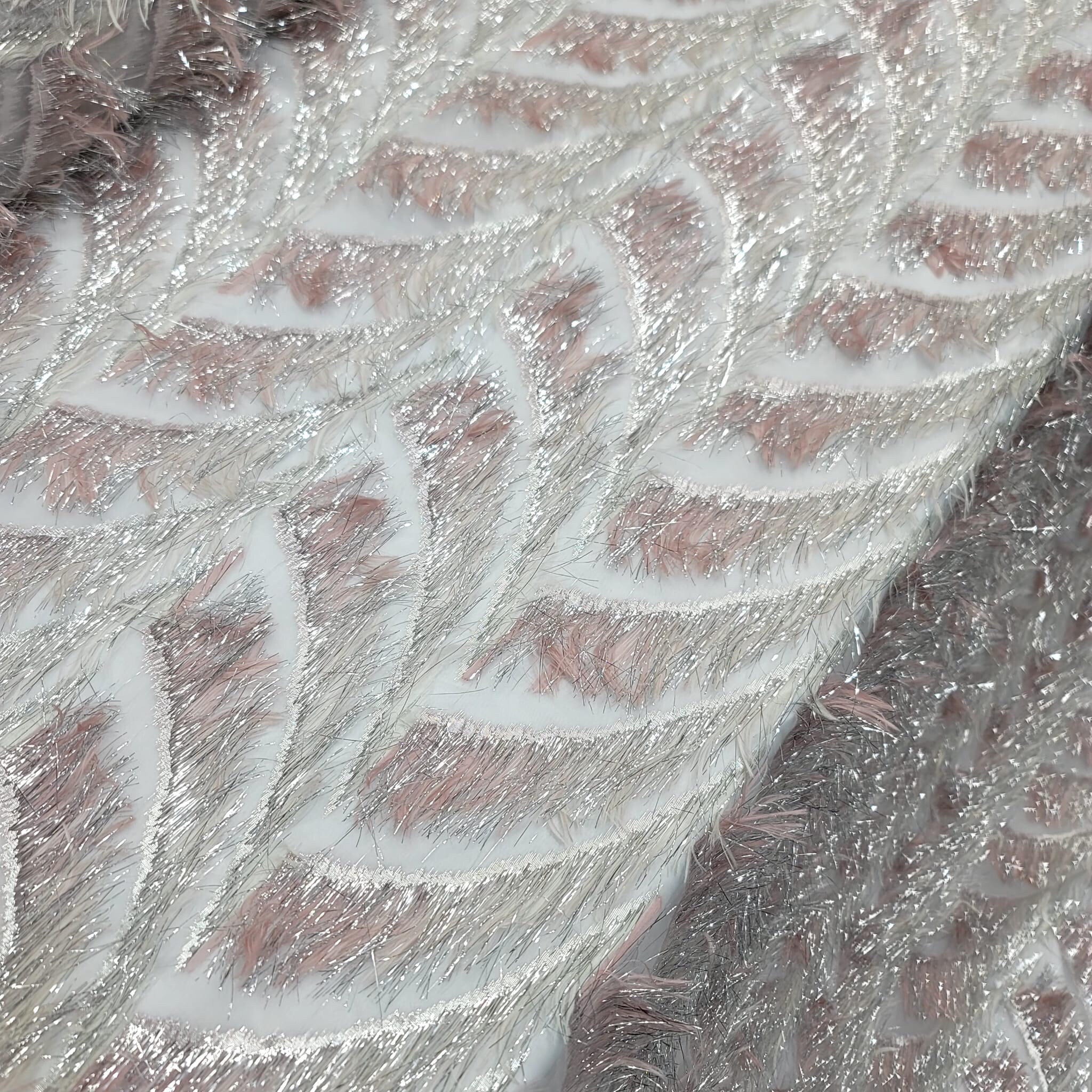 Blush Pink Brocade Shaggy Clear Organza Prom Fabric Sold by the Yard ...