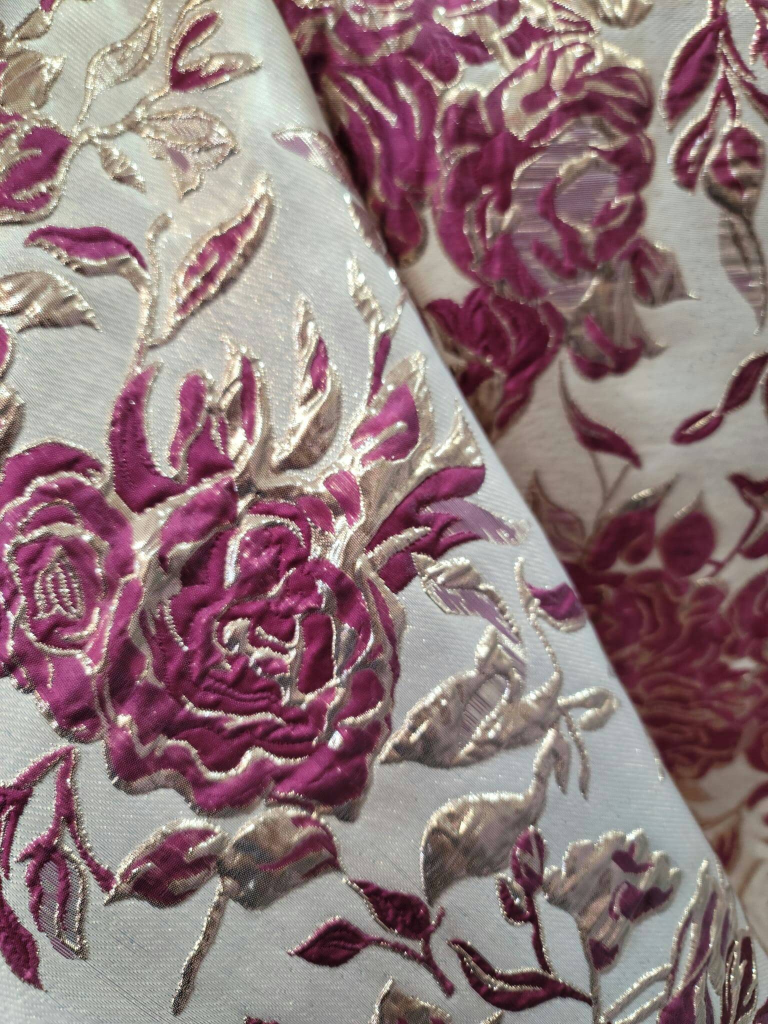 Gold Metallic Brocade Fuchsia Floral Fashion Jacquard Fabric Etsy