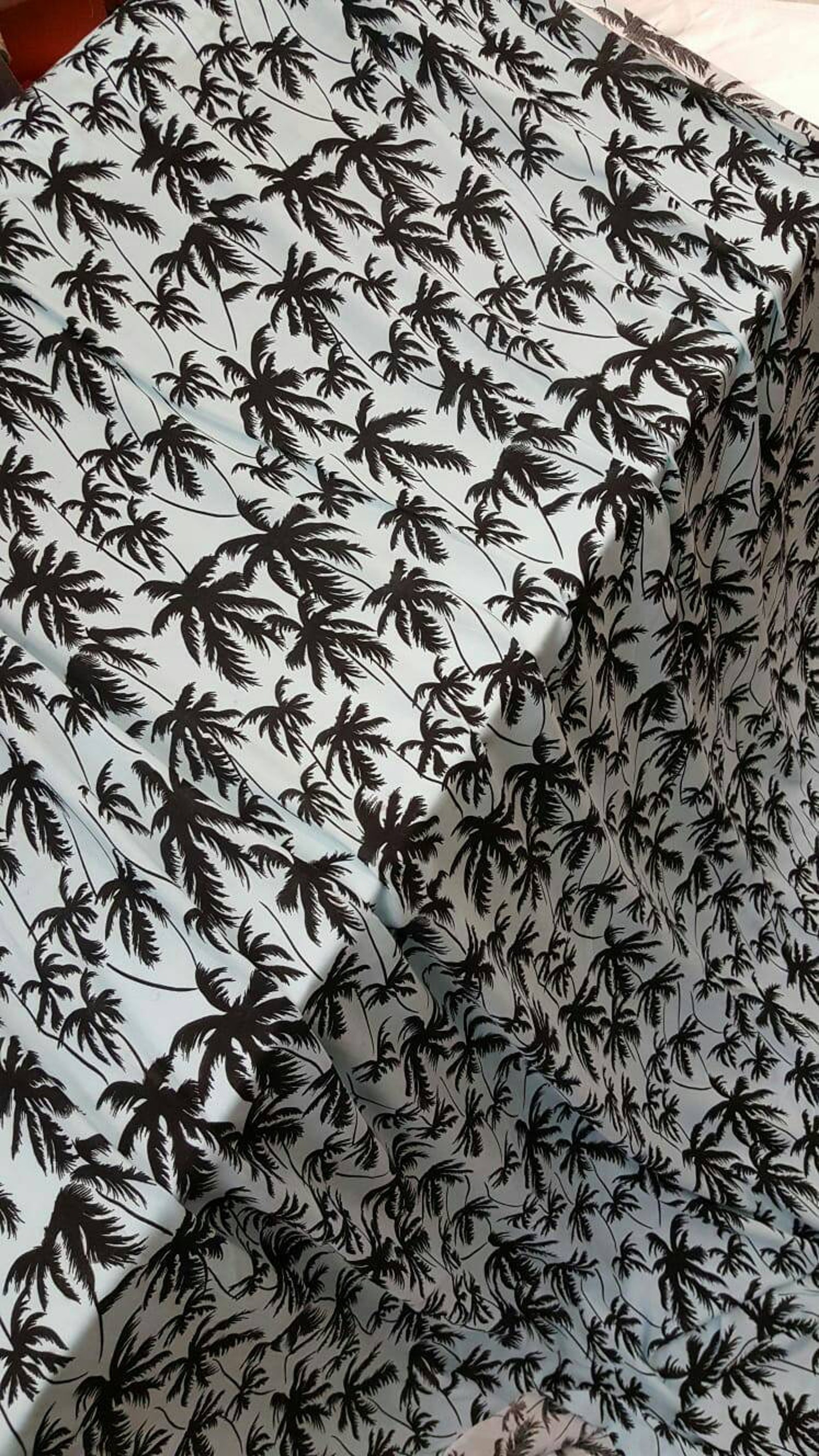 100% Rayon Challis Black Palm Tree on Baby Blue Background | Etsy