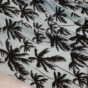 100% Rayon Challis Black Palm Tree on Baby Blue Background - Etsy