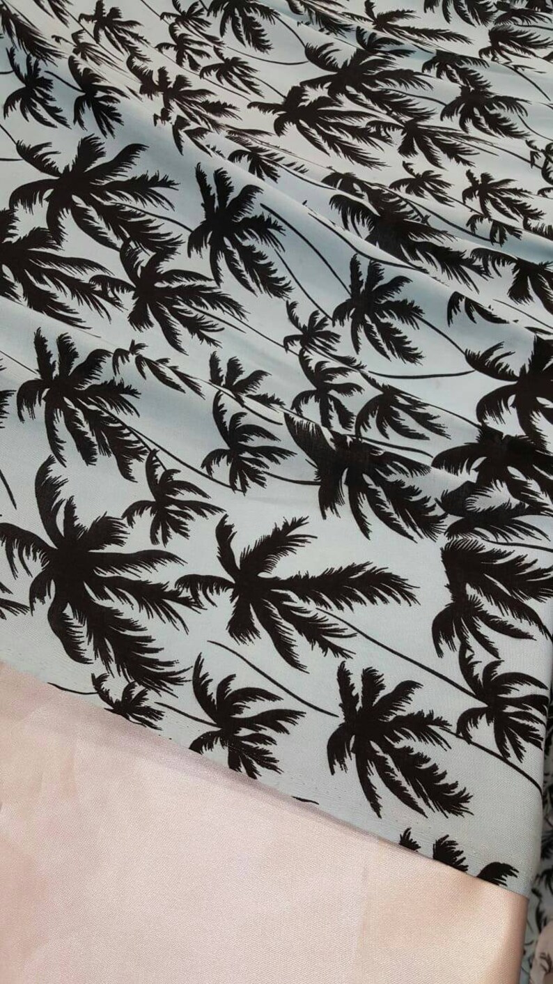 100% Rayon Challis Black Palm Tree on Baby Blue Background - Etsy