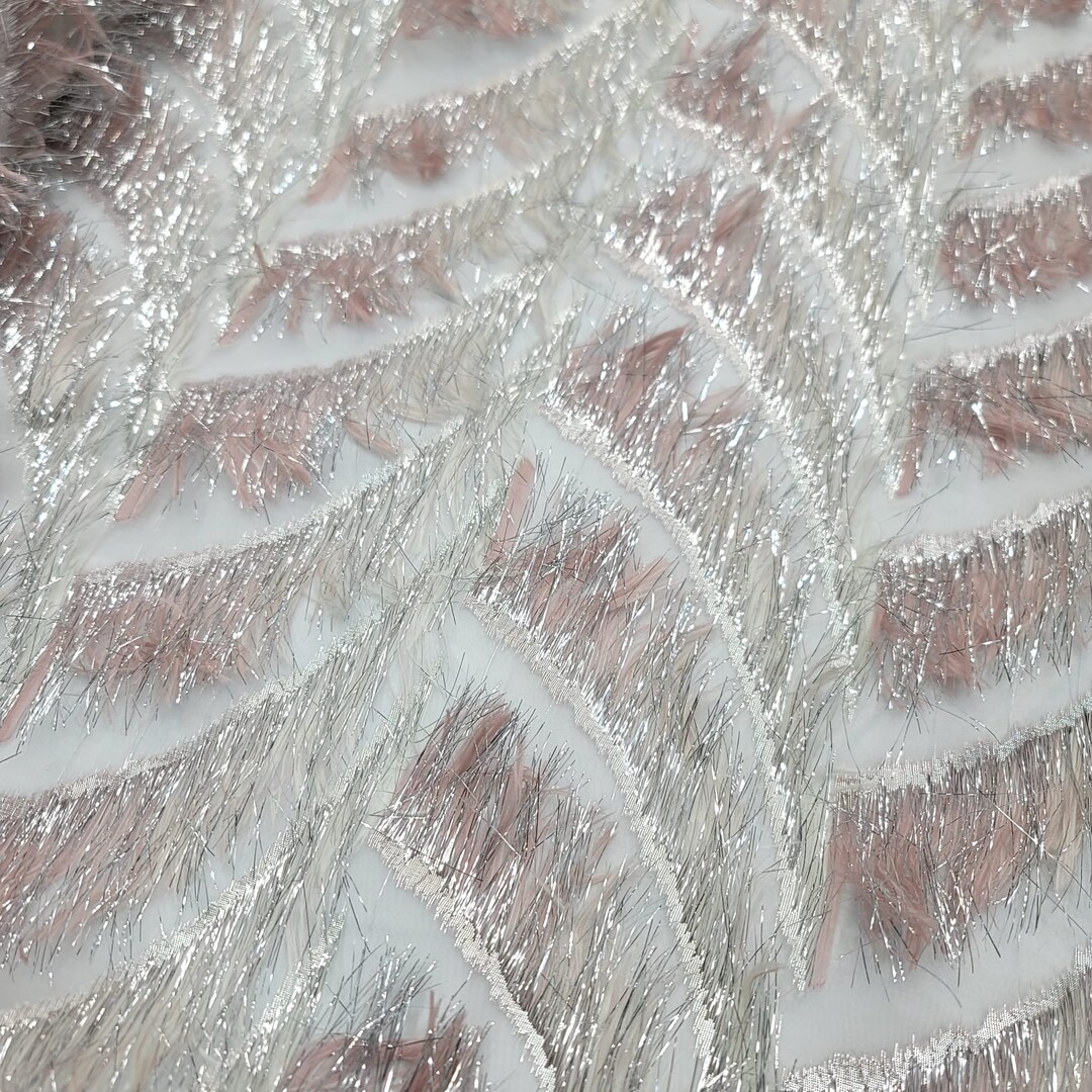 Blush Pink Brocade Shaggy Clear Organza Prom Fabric Sold by the Yard ...