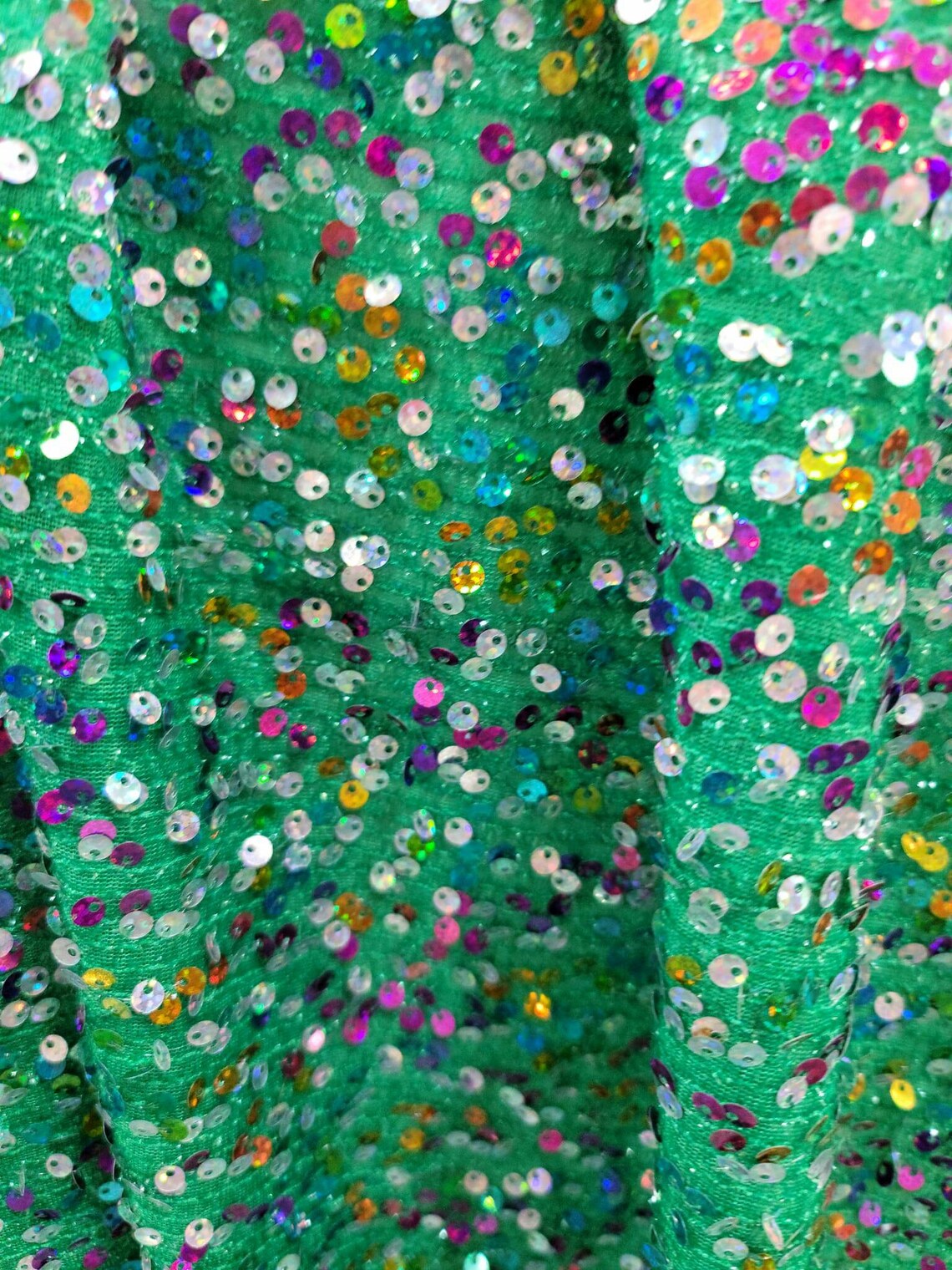 Green Stretch Polyester Spandex Multicolor Iridescent Sequin Embroidery ...
