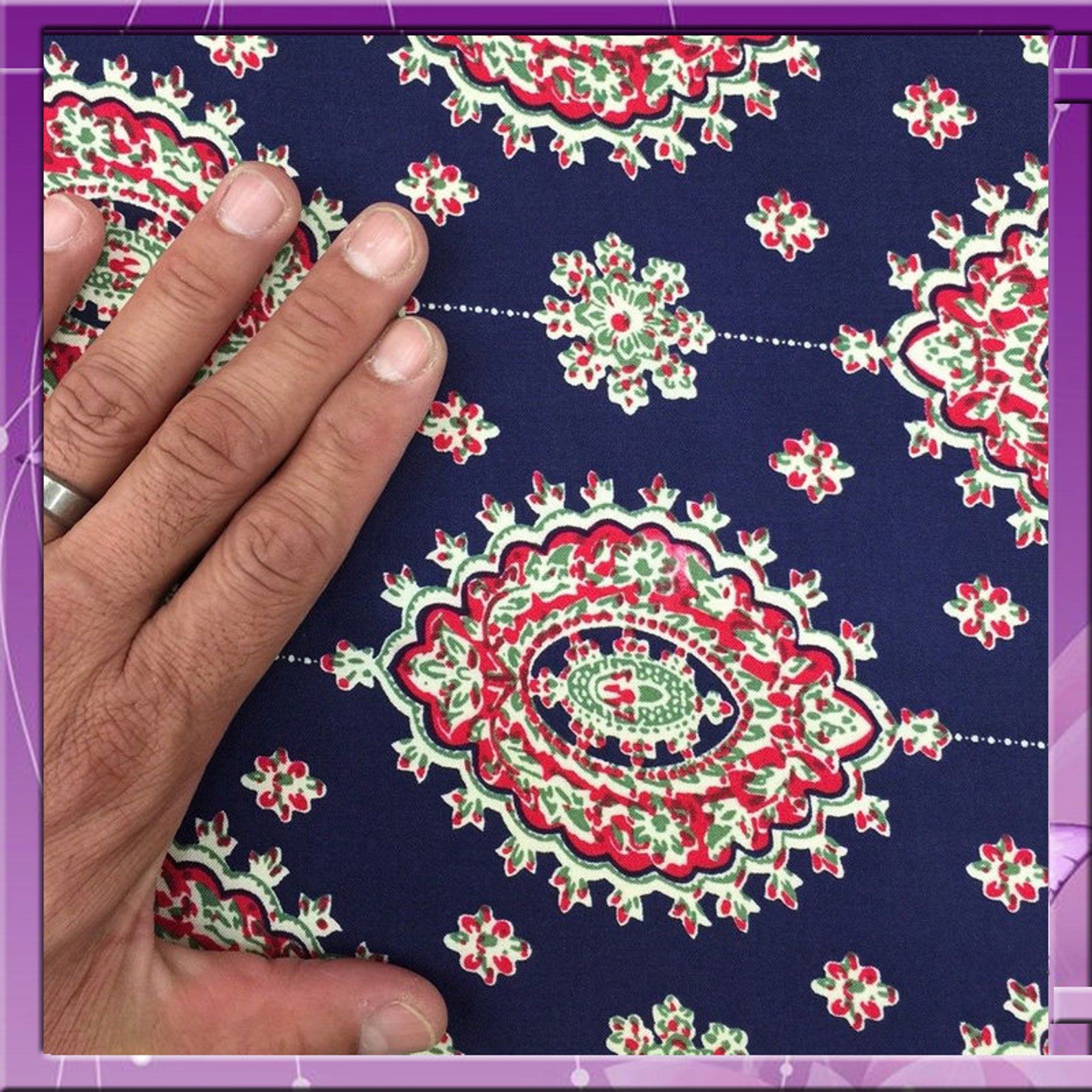 100% Japanese Rayon Challis Two Border Navy Blue and Fuchsia Pink ...