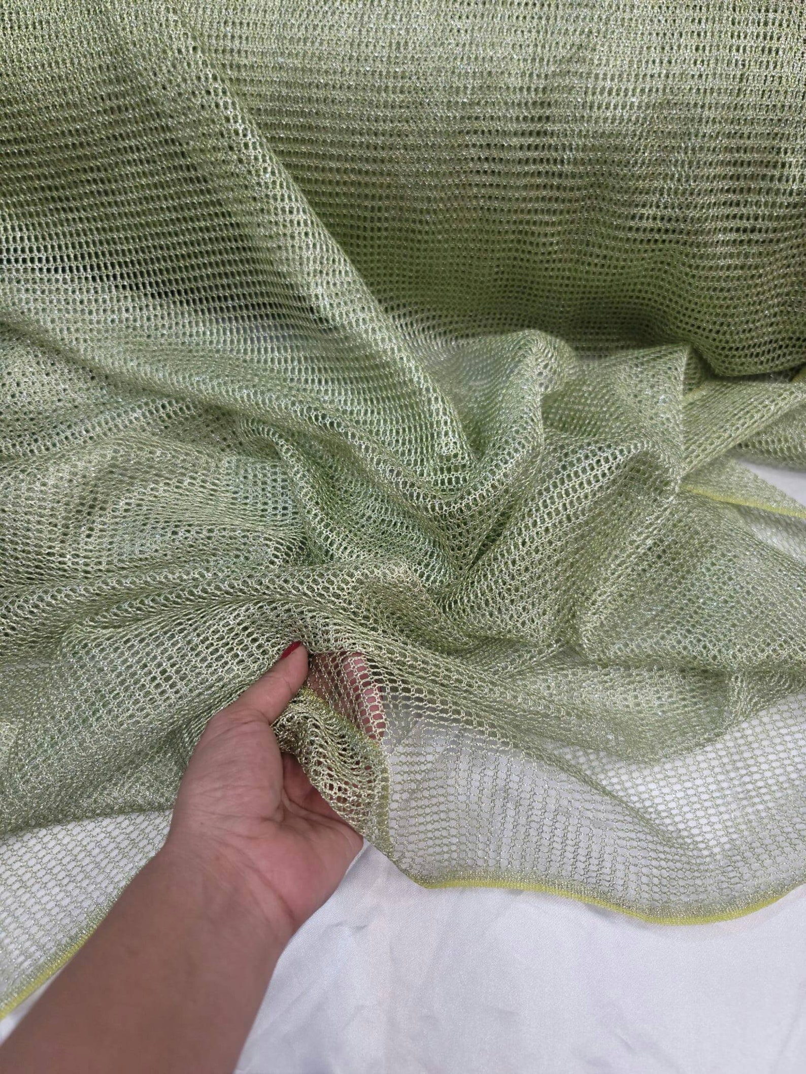 Sage Fish Net Shimmer Silver Fabric Sold by the Yard Fashion Clothing ...
