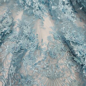 Sky Blue Lace 3d Floral Flowers Prom Fabric Sold by the Yard Gown ...