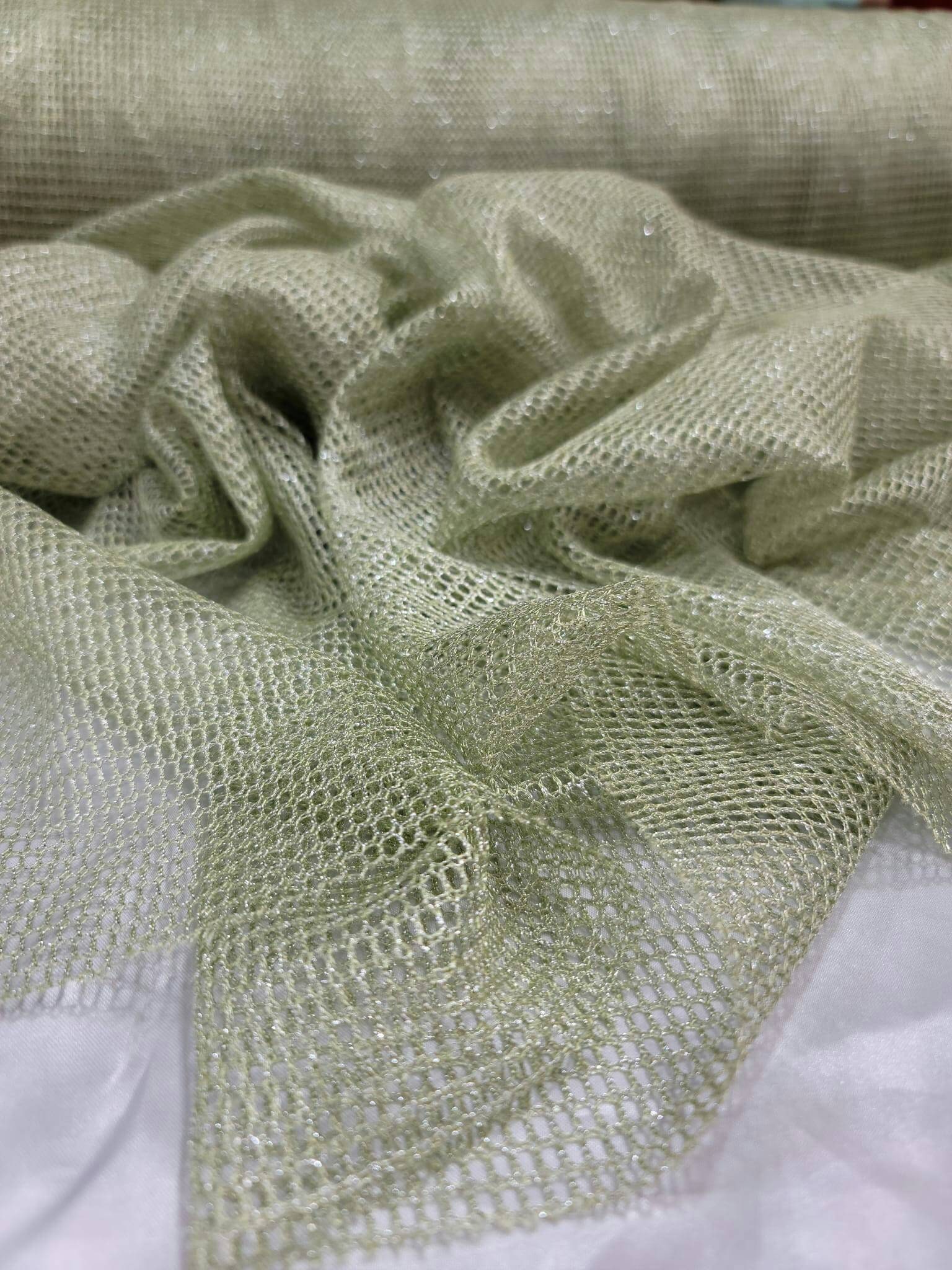 Sage Fish Net Shimmer Silver Fabric Sold by the Yard Fashion - Etsy