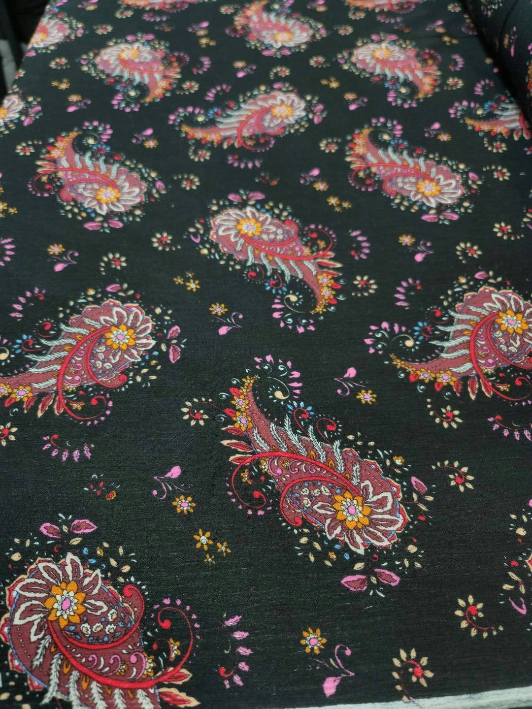 Black Rayon Challis Fabric: Multicolor Paisley Floral Print - Etsy