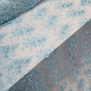 Sky Blue Lace 3d Floral Flowers Prom Fabric Sold by the Yard Gown ...