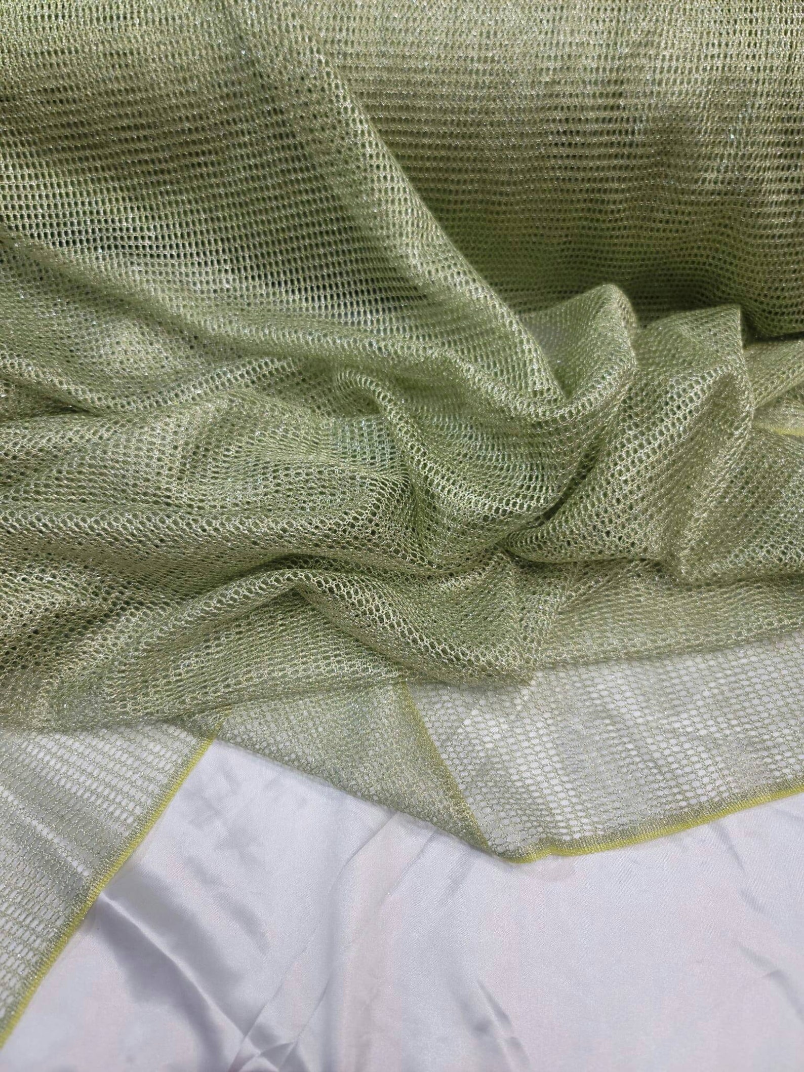 Sage Fish Net Shimmer Silver Fabric Sold by the Yard Fashion - Etsy