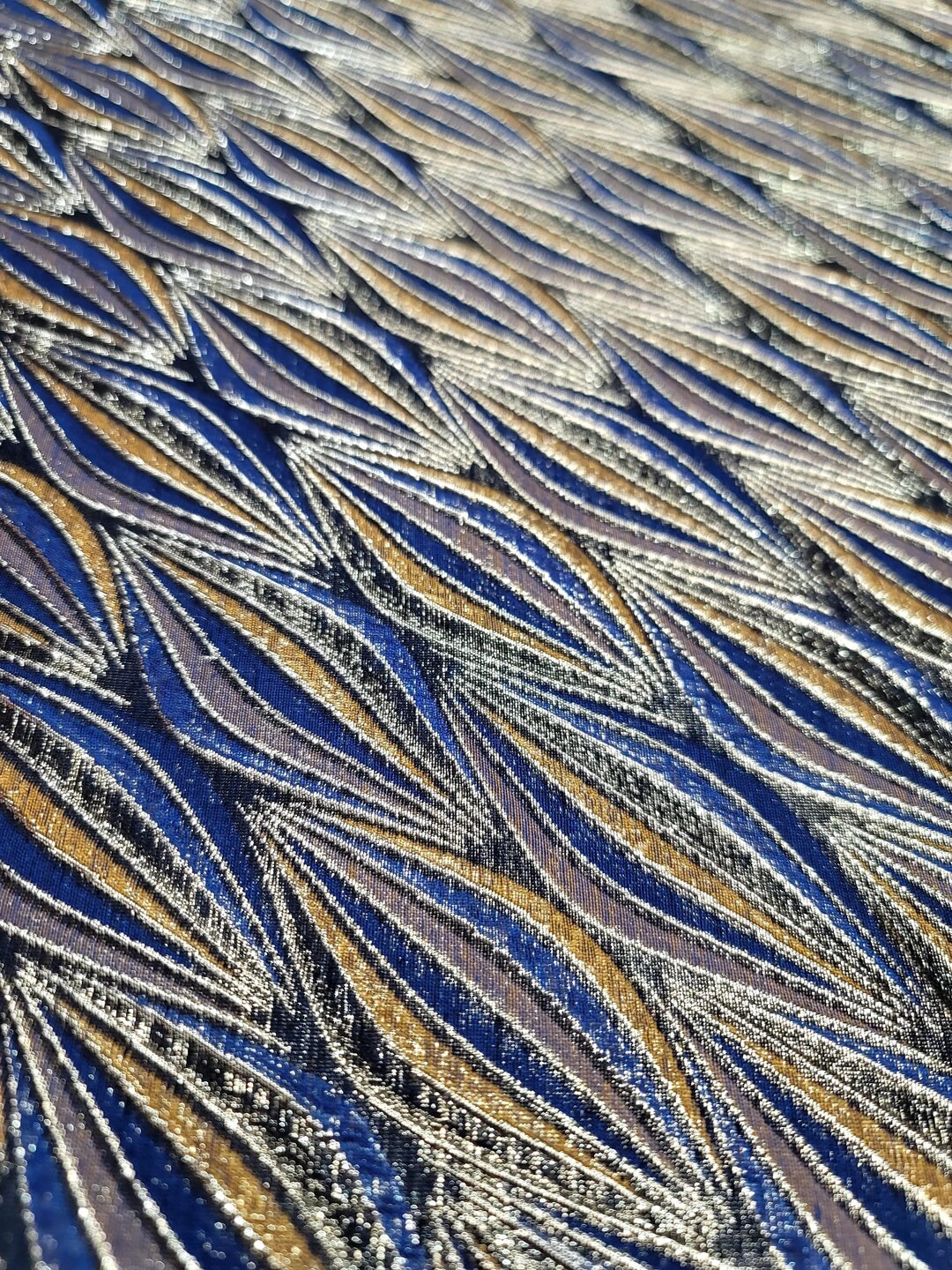 Navy Blue Metallic Gold Brocade French Luxurious Textured Jacquard ...