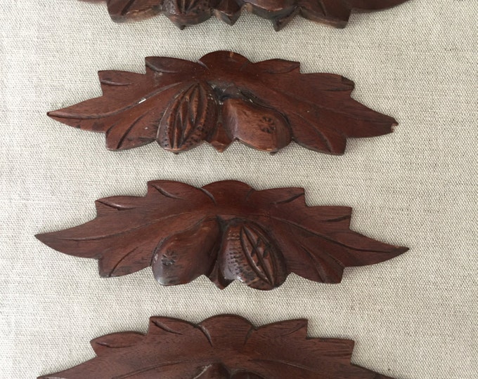 Set of 4 Antique Carved Wood Drawer Pulls, Handles (leaf, Nut, Fruit ...