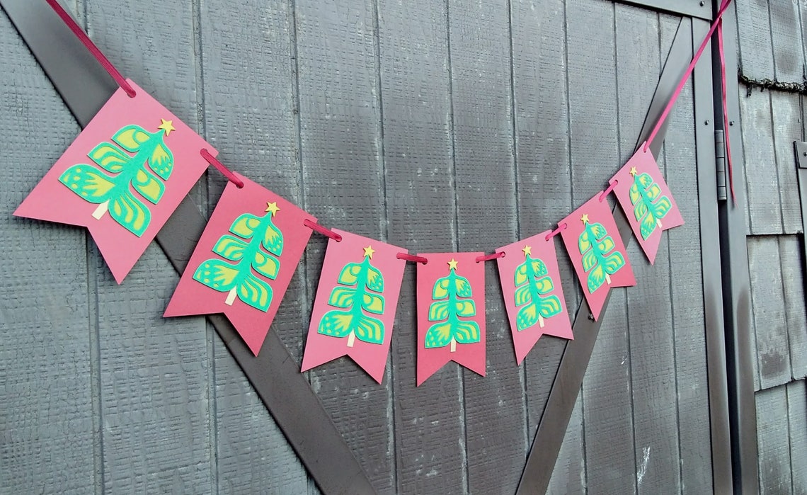Christmas Banner Tree Garland Holiday Pennant Nordic - Etsy