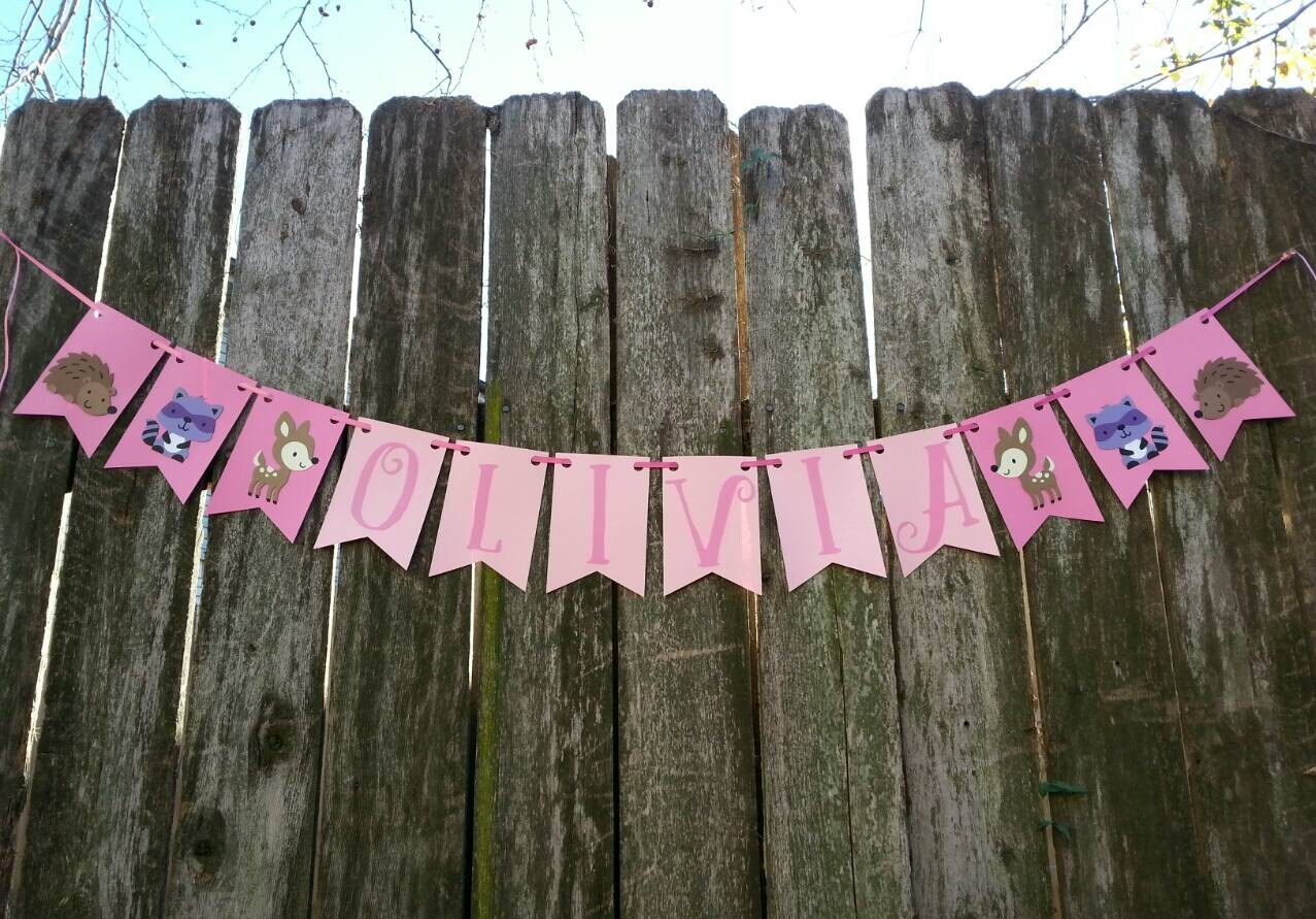 Pink Girl's Birthday Banner Customizable Woodland - Etsy