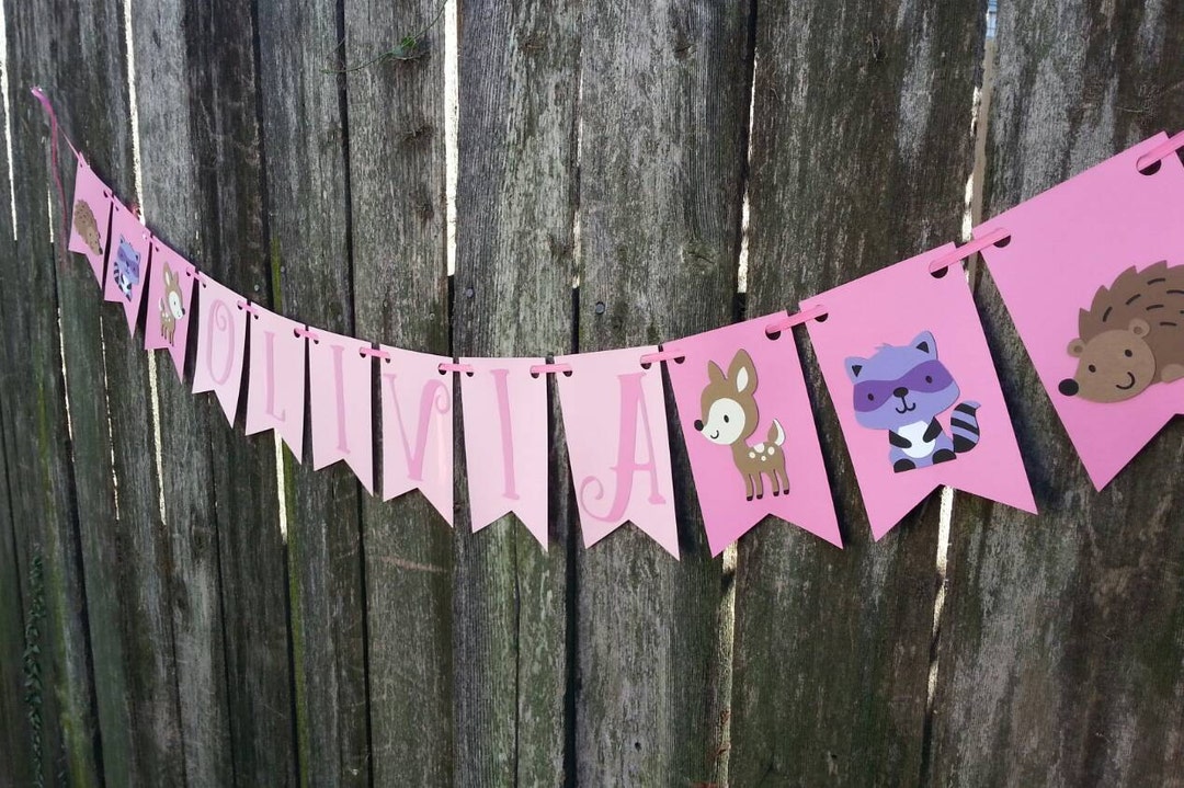Pink Girl's Birthday Banner Customizable Woodland - Etsy