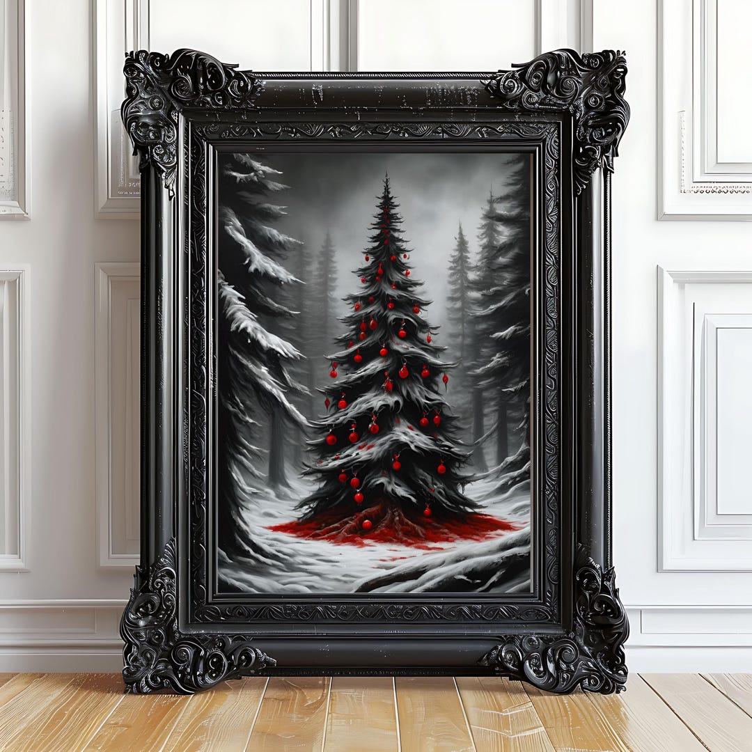 Creepy Christmas Wall Art Black Yule Tree Picture Pagan Artwork Gothic ...