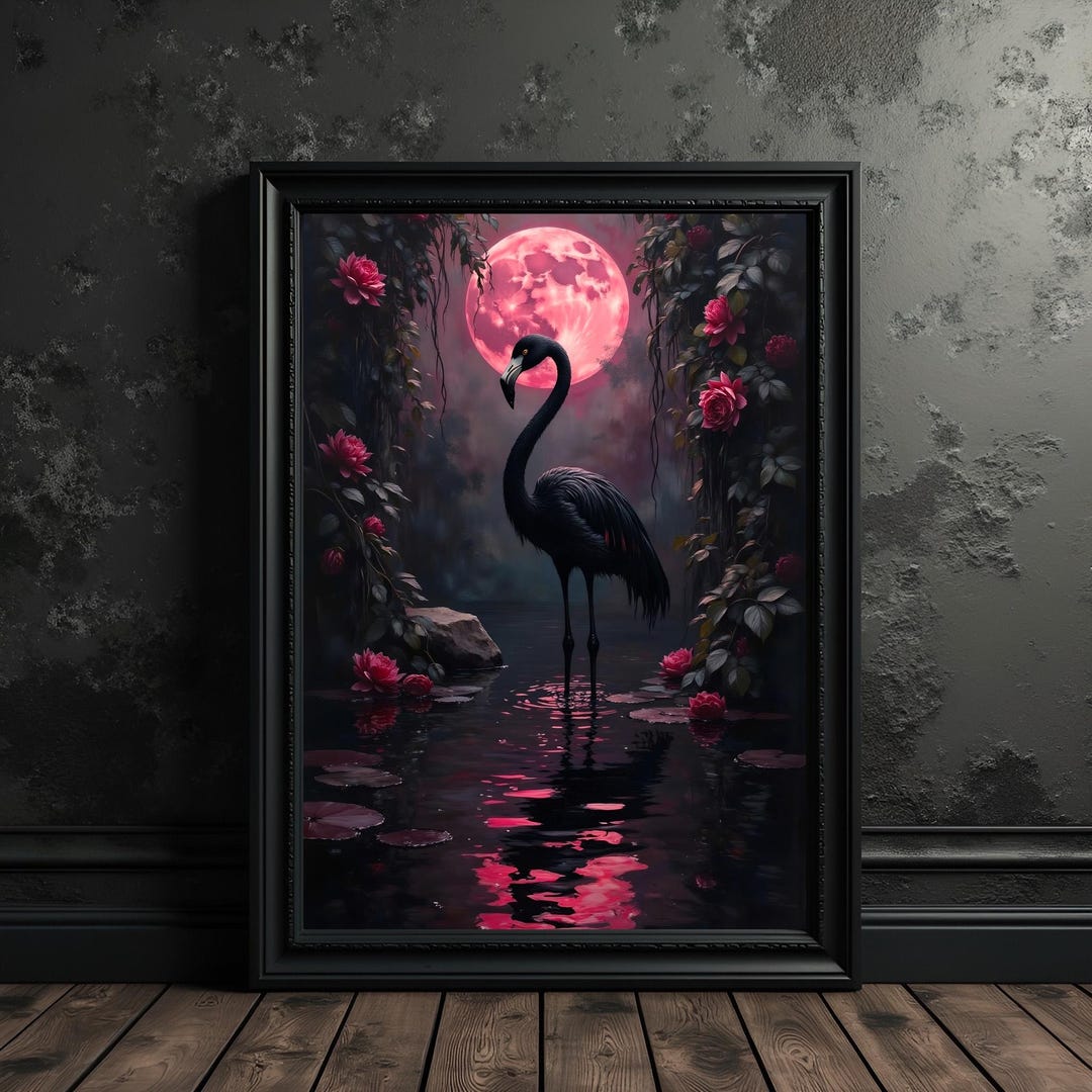 Gothic Black Flamingo Art Print: Dark Tropical Decor - Etsy