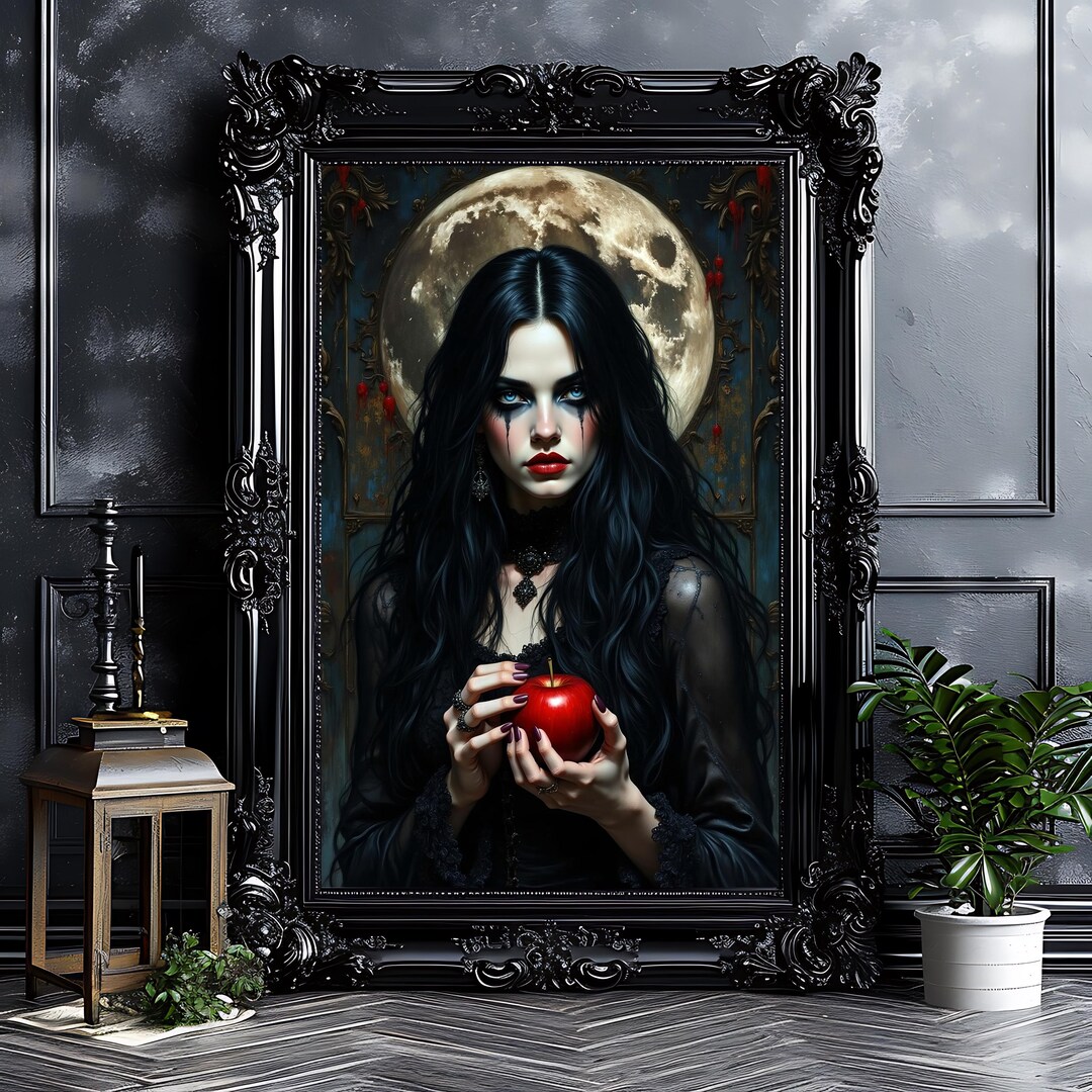 Gothic Woman With a Red Apple Gothic Art Goth Girl Art Witchy Art Print ...
