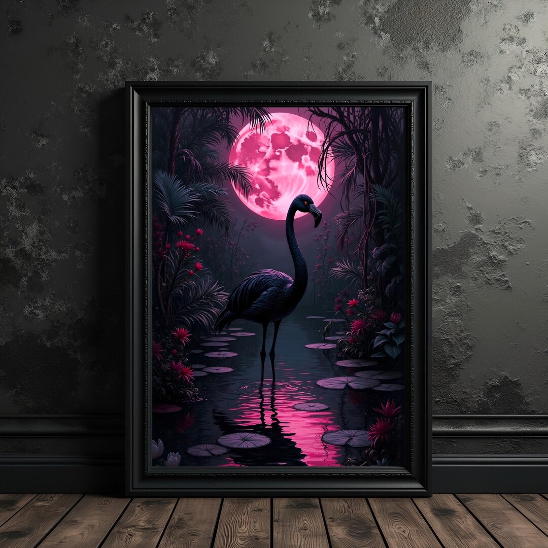 Black and Pink Flamingo Art Print: Tropical Goth Home Decor - Etsy