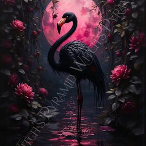 Gothic Black Flamingo Art Print: Pink Moon, Dark Tropical Decor - Etsy
