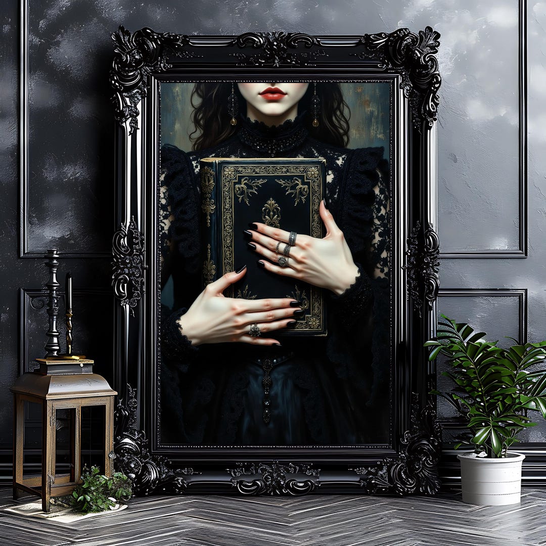 Gothic Witch Art Print: Woman With Spellbook, Dark Academia - Etsy