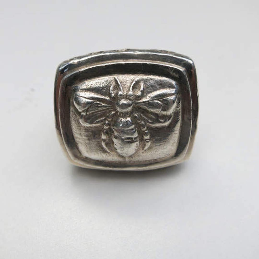 036 Sterling Silver Bee Ring W/honeycomb Band - Etsy