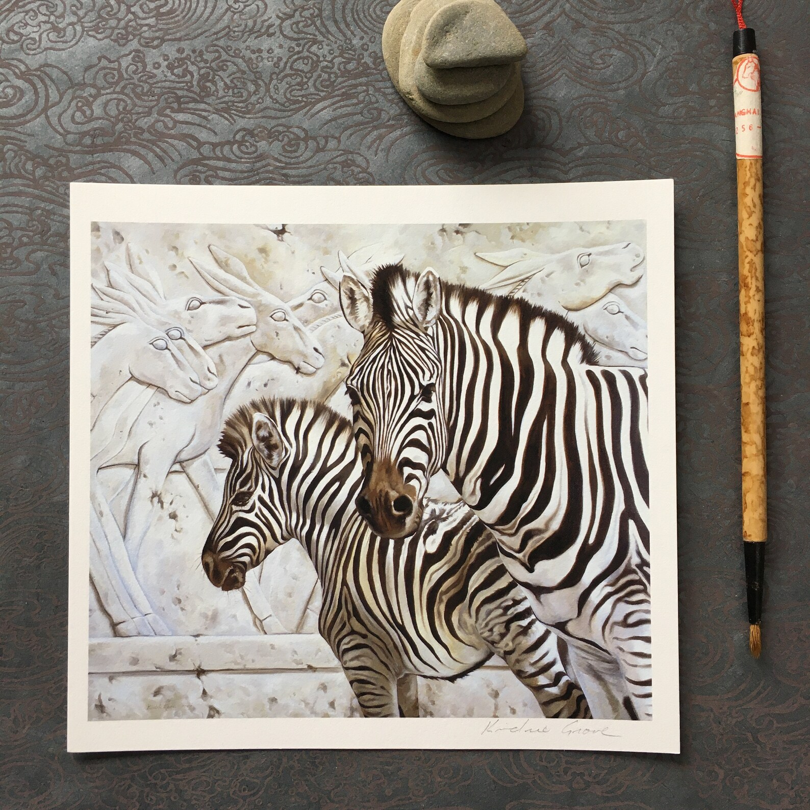 SIGNED ZEBRA PRINT, Ancient Tableau, Zebra Mare & Foal, Wall Art Print ...