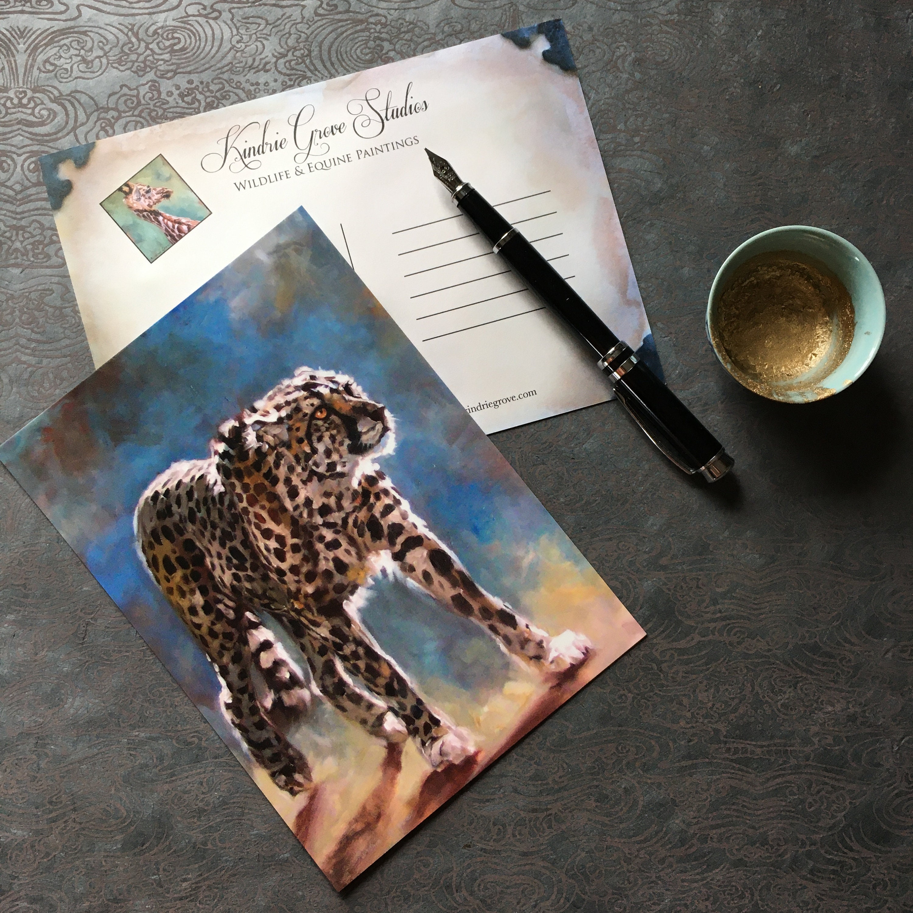 CHEETAH POSTCARD Blue Cheetah: Large Art Postcard Print Cat - Etsy