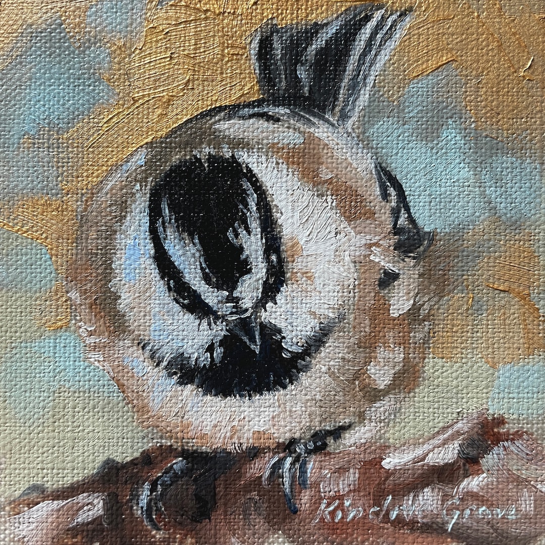 CHICKADEE OIL PAINTING, Golden Creatures: Mountain Chickadee, Original ...