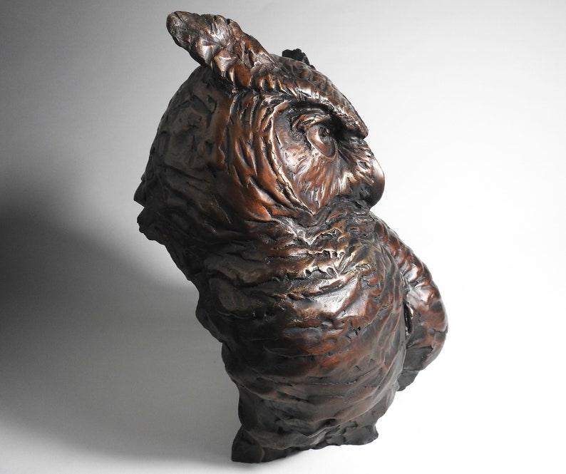 Hand-cast Bronze Great-horned Owl Bust Sculpture, "hunter's Gaze by ...