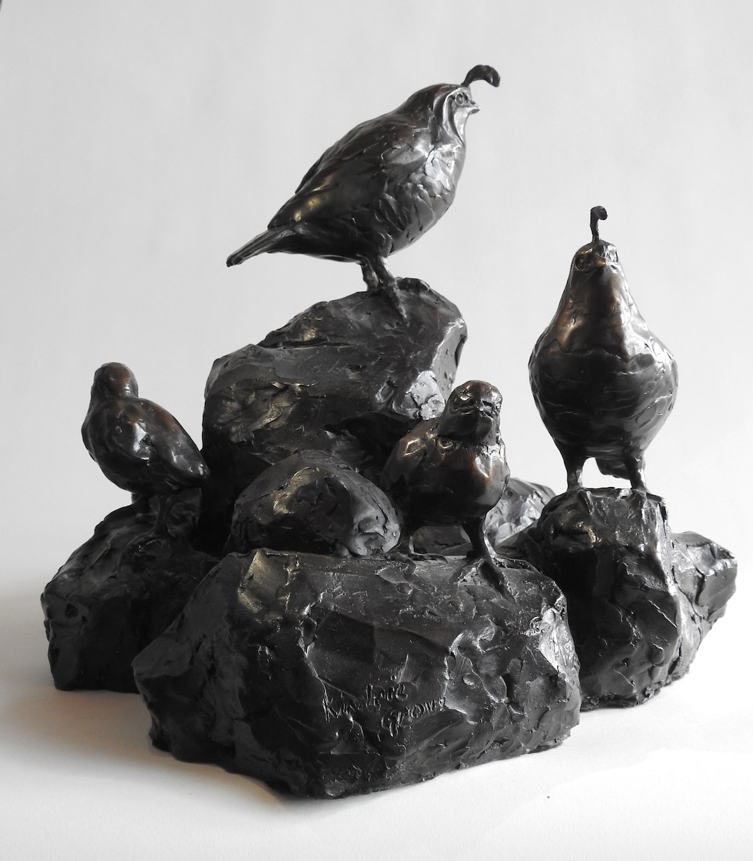 CAST BRONZE SCULPTURE, Quail Family, California Quails, Bird Art ...