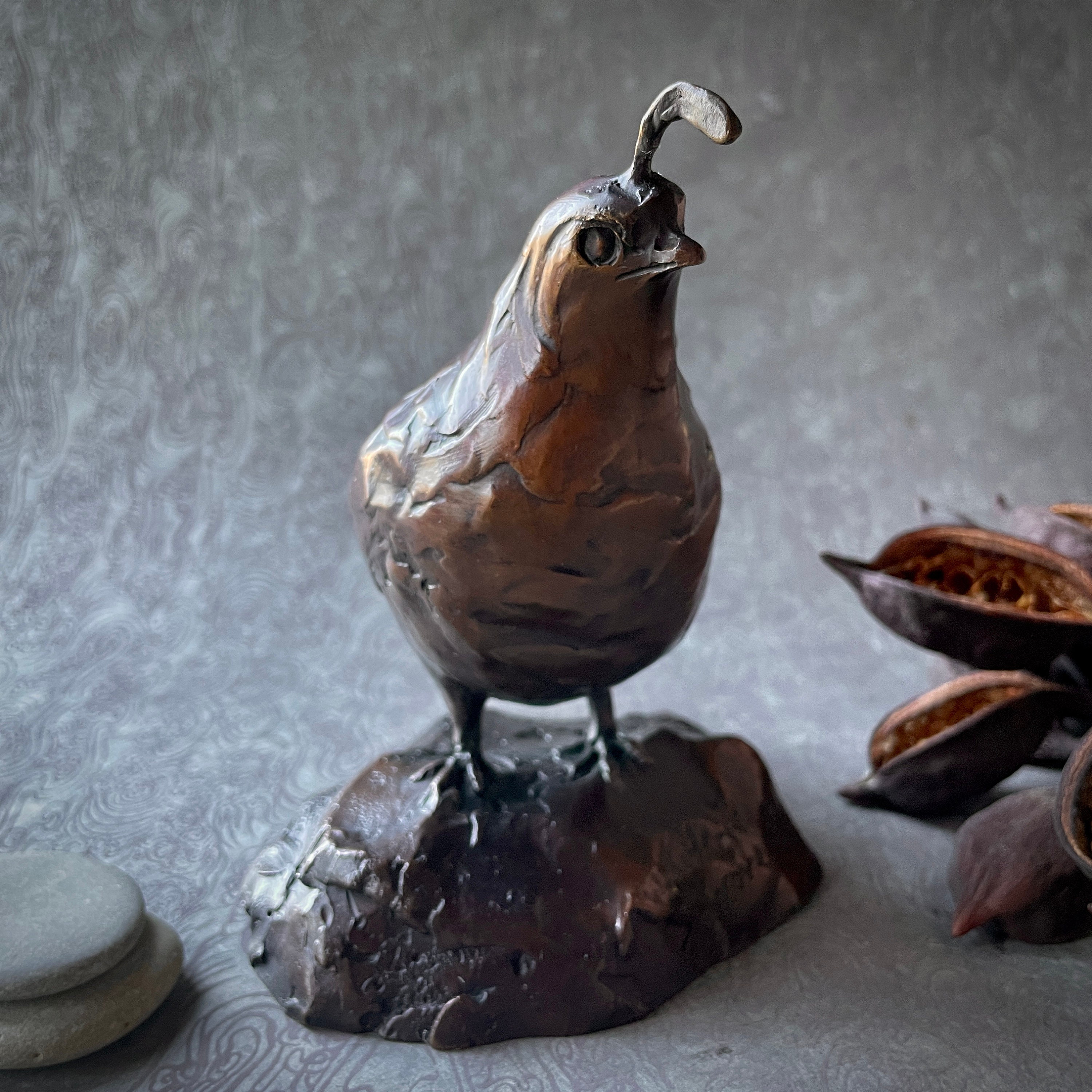 BRONZE QUAIL SCULPTURE, Female California Quail, Hand Cast Lost Wax ...