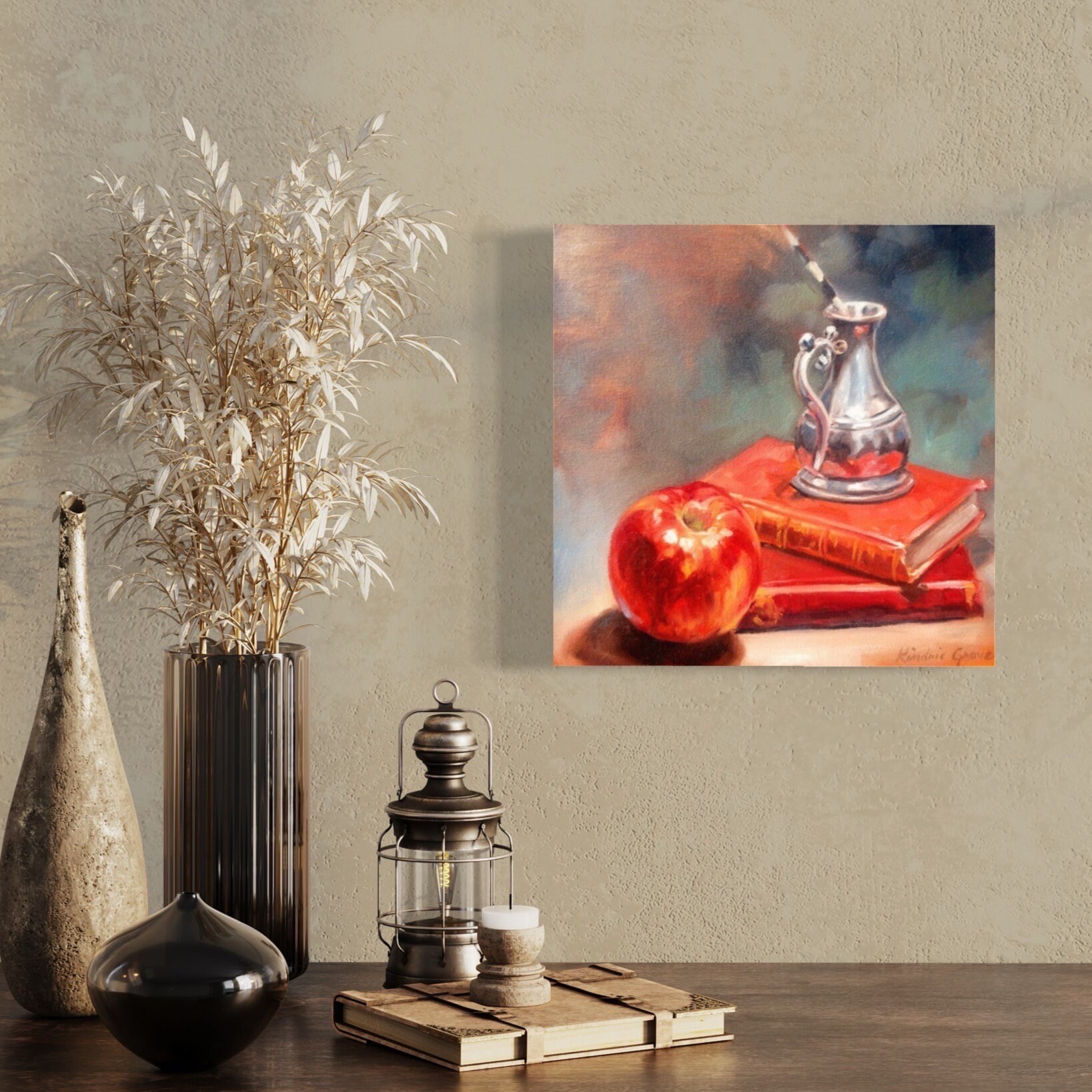 Apple and Books Original Still Life Oil Painting by Canadian Artist ...