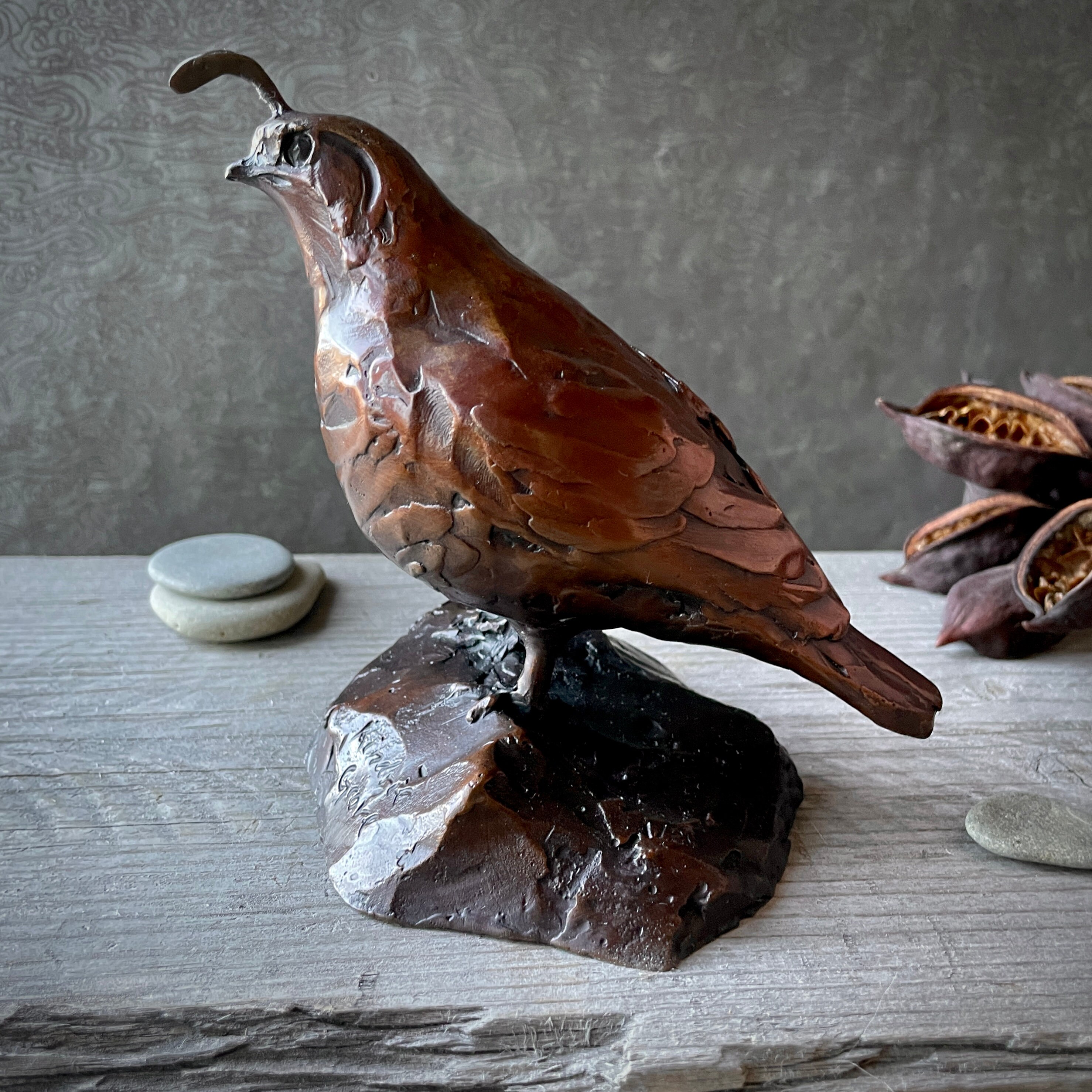 BRONZE QUAIL SCULPTURE, Female California Quail, Hand Cast Lost Wax ...