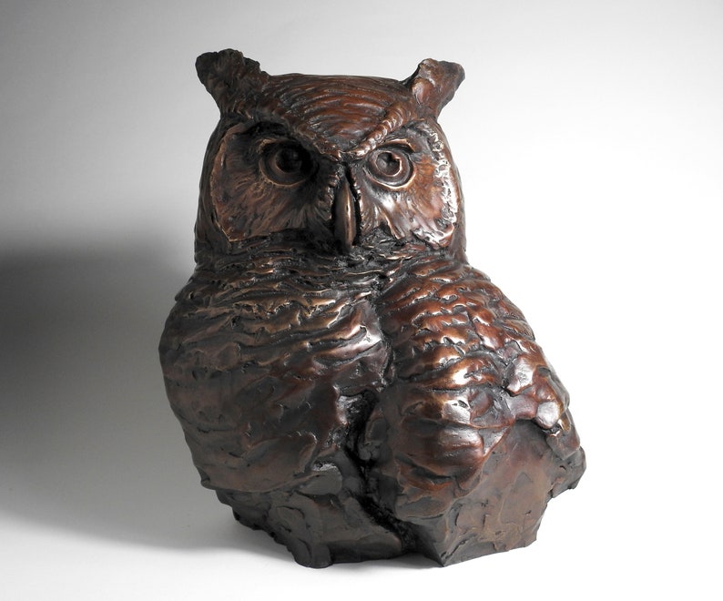 Hand-cast Bronze Great-horned Owl Bust Sculpture, "hunter's Gaze by ...