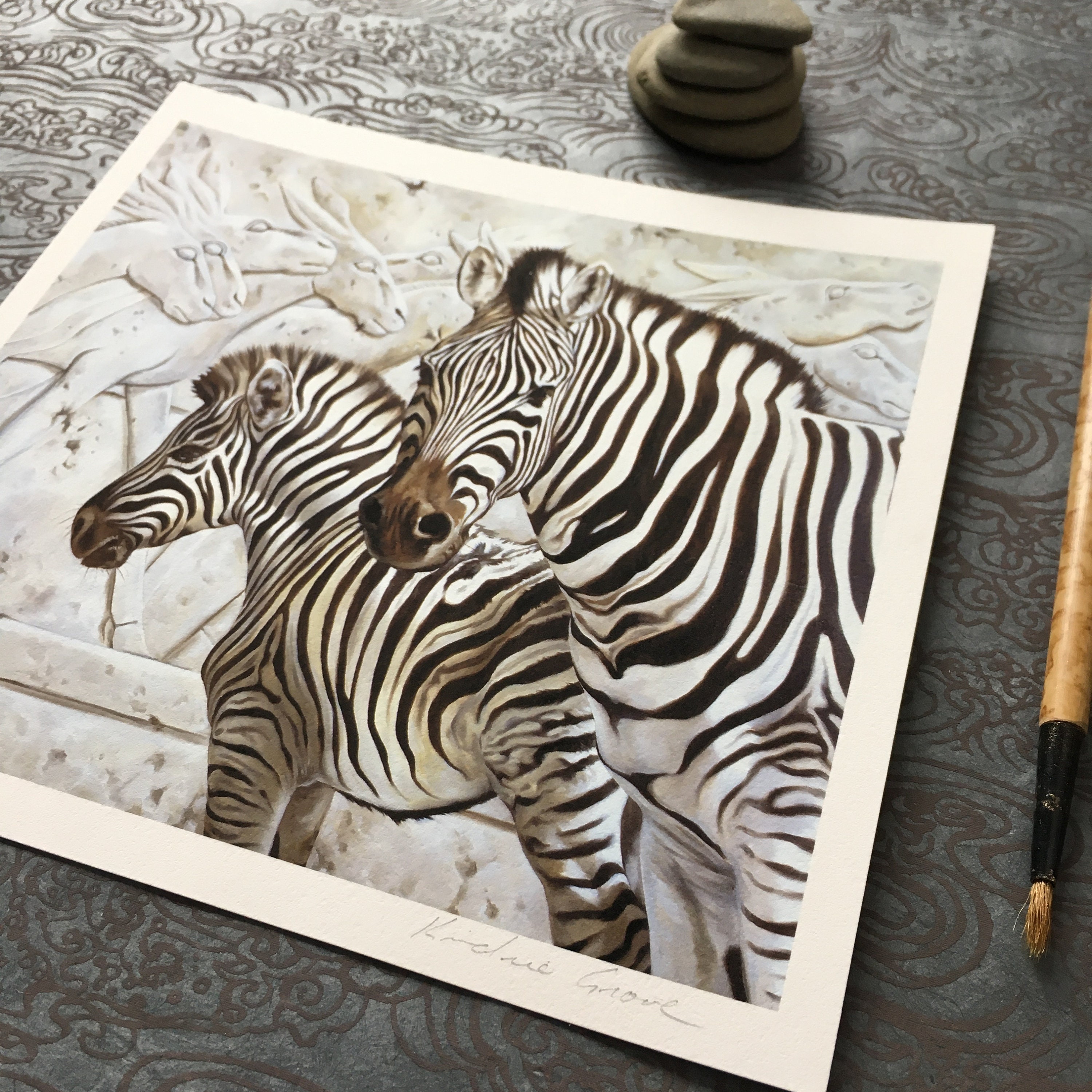 SIGNED ZEBRA PRINT, Ancient Tableau, Zebra Mare & Foal, Wall Art Print ...