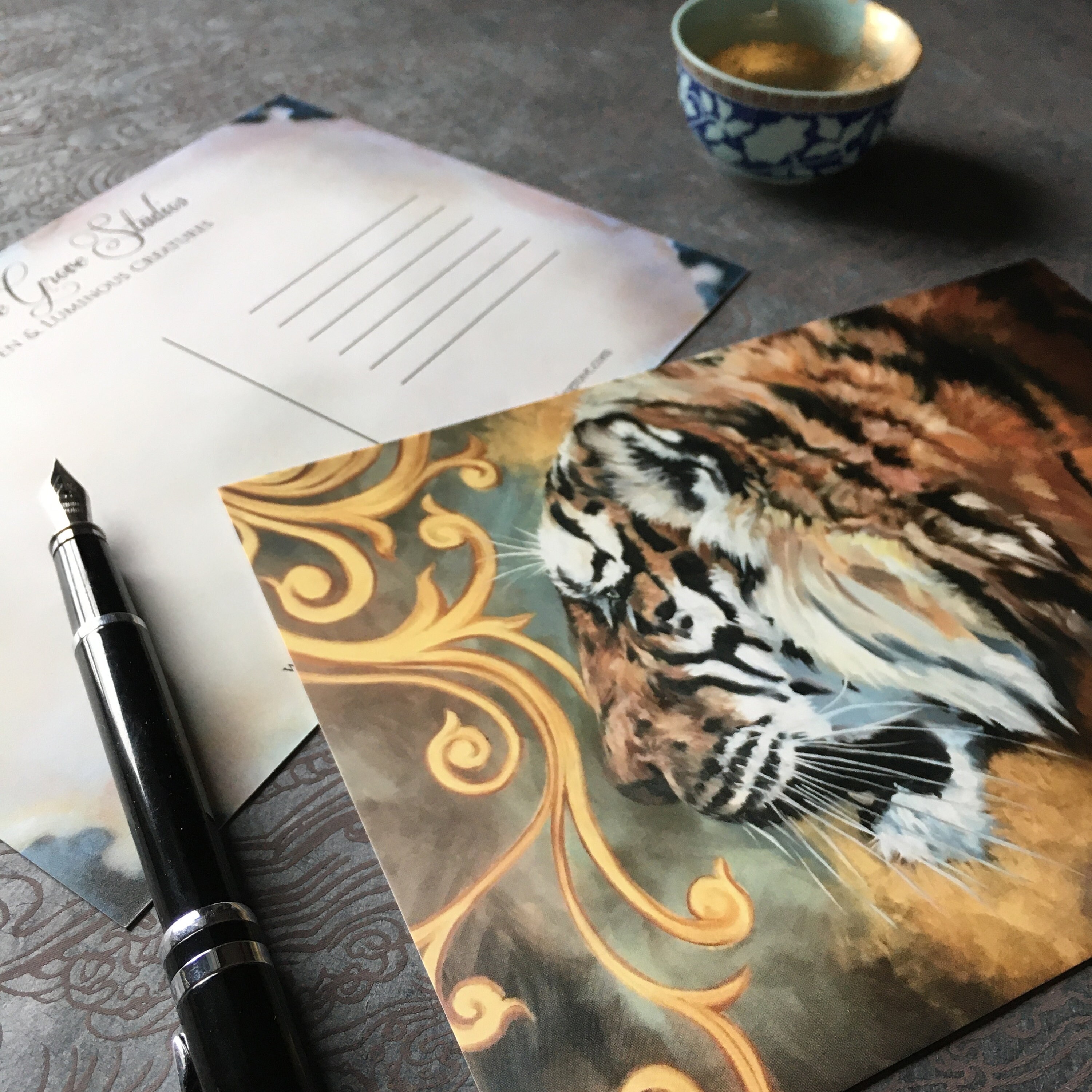 TIGER POSTCARD, Golden Creatures: Tiger, Art Postkartendruck ...