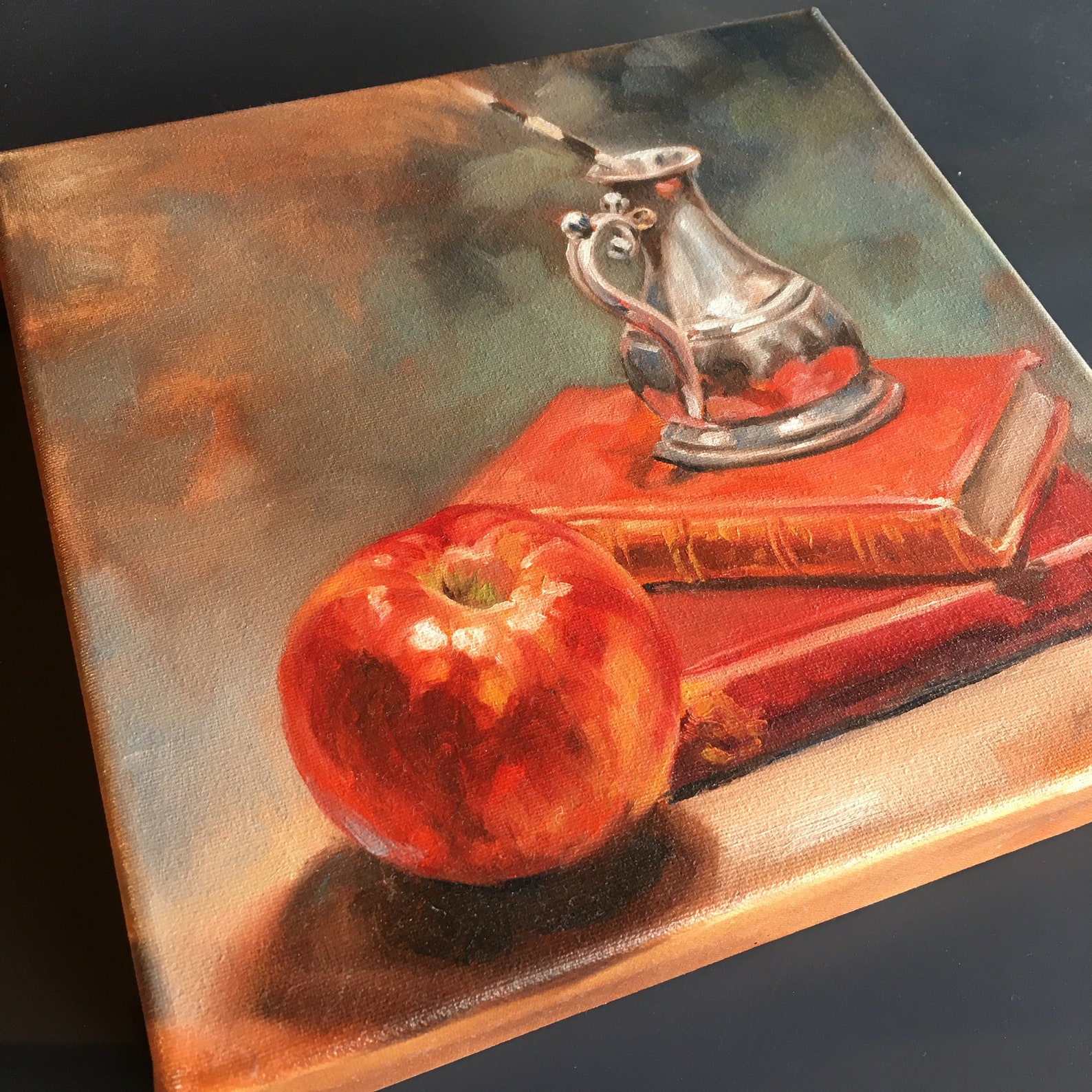 Apple and Books Original Still Life Oil Painting by Canadian Artist ...