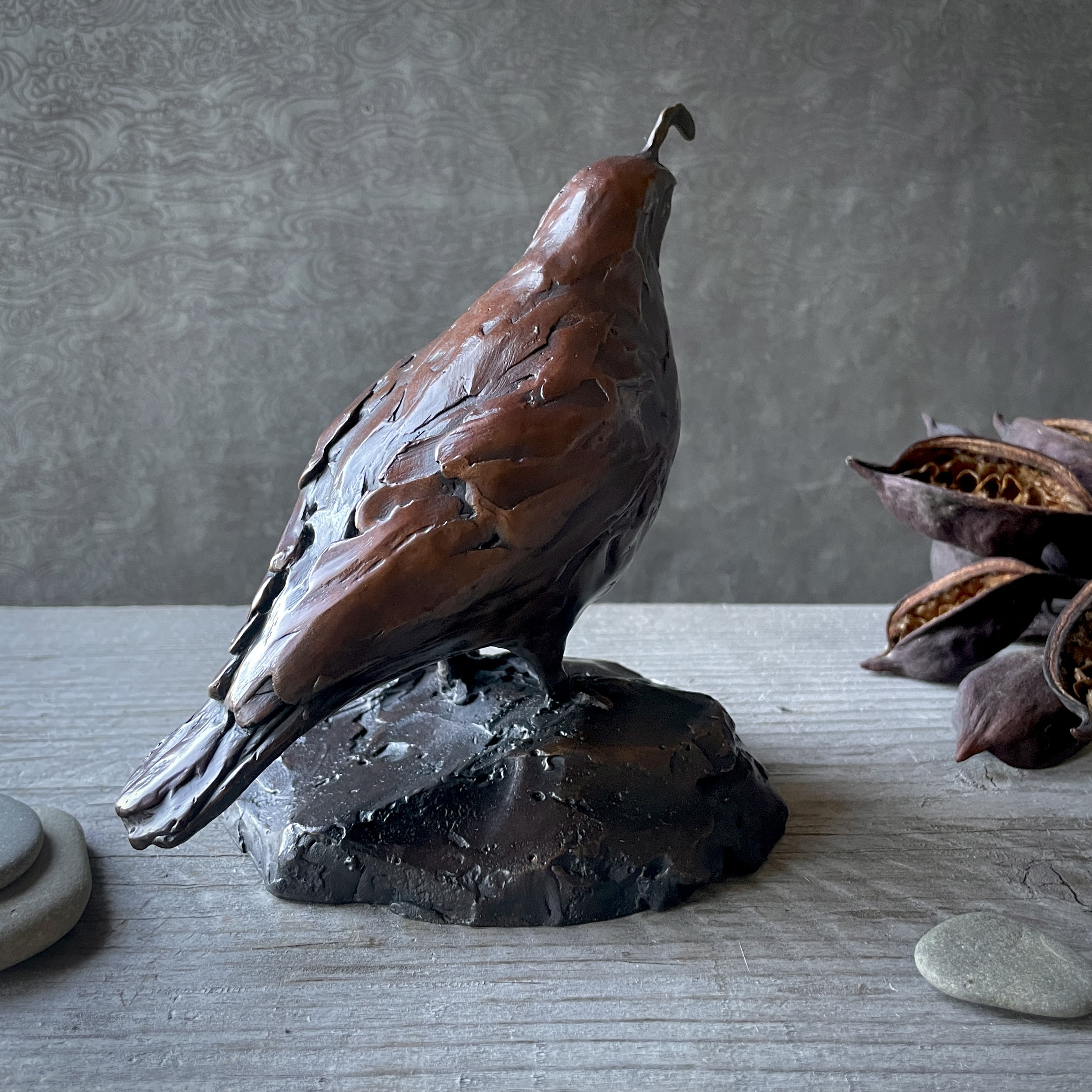 BRONZE QUAIL SCULPTURE, Female California Quail, Hand Cast Lost Wax ...