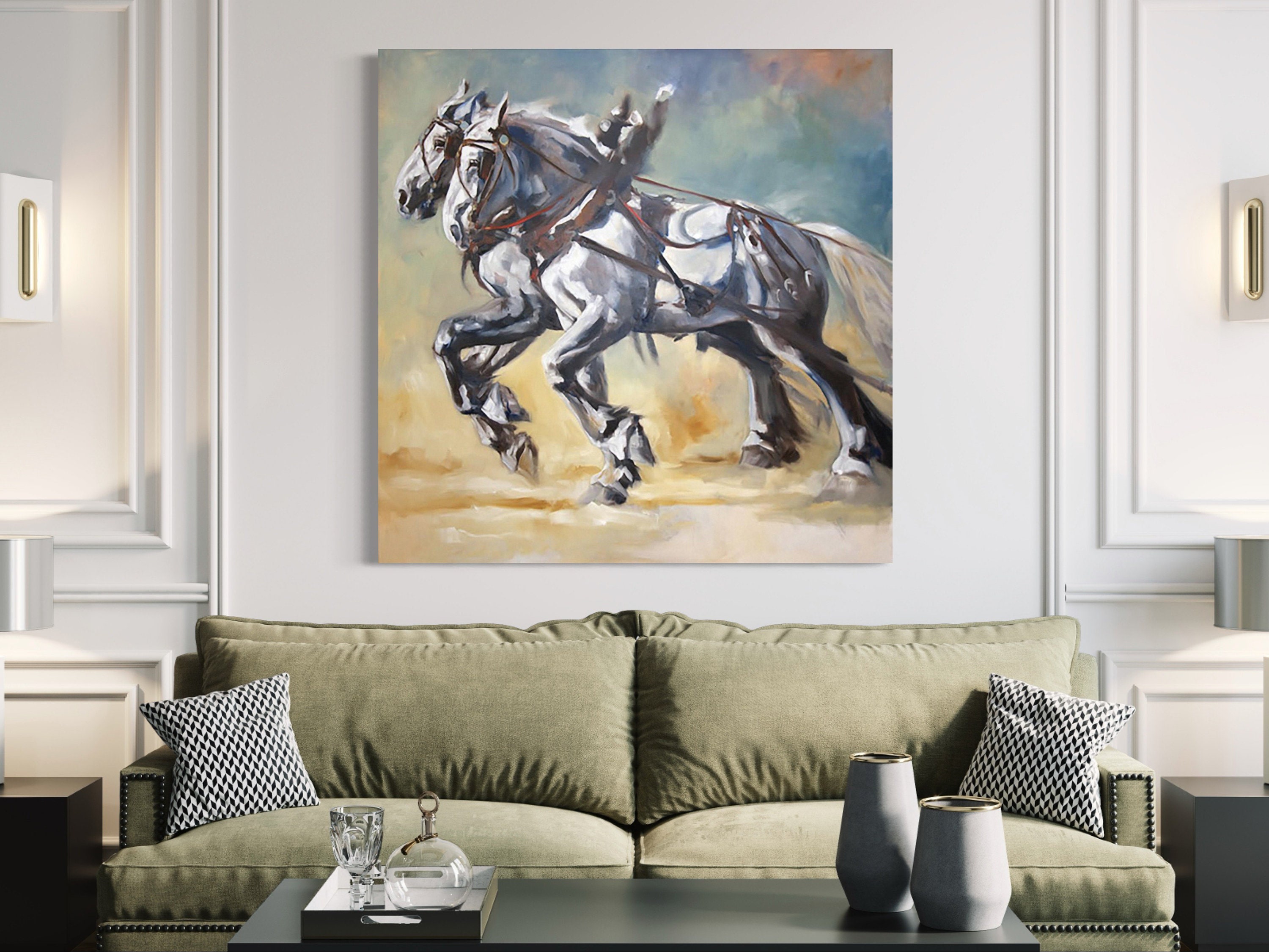 PERCHERON HORSE PAINTING, Full Steam Ahead, Large Original Art, Horse ...