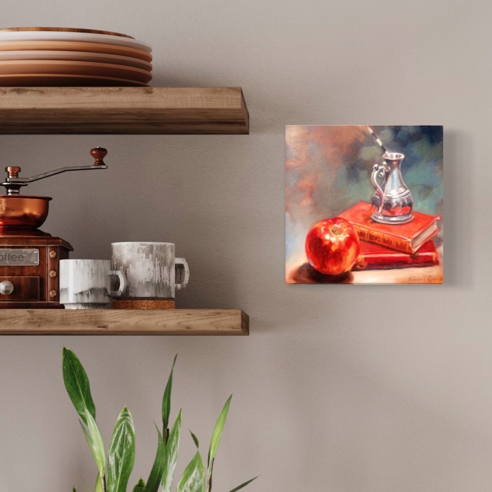 Apple and Books Original Still Life Oil Painting by Canadian Artist ...