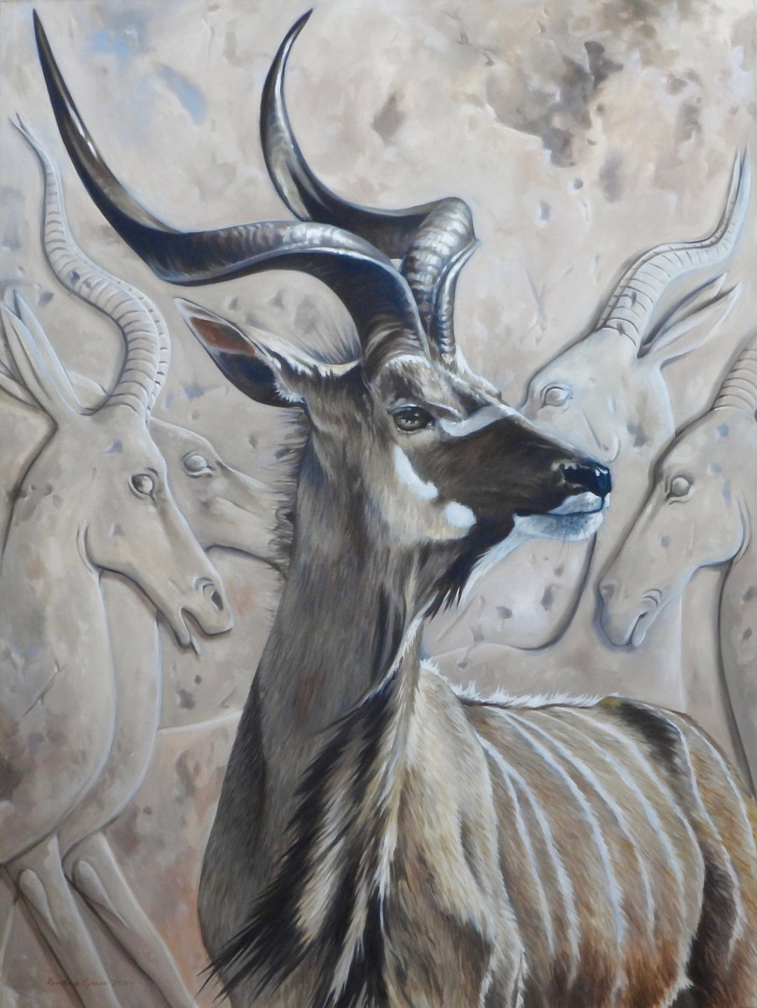 Kudu Antelope Oil Painting: Ancient Tableau, African Animal Art by ...