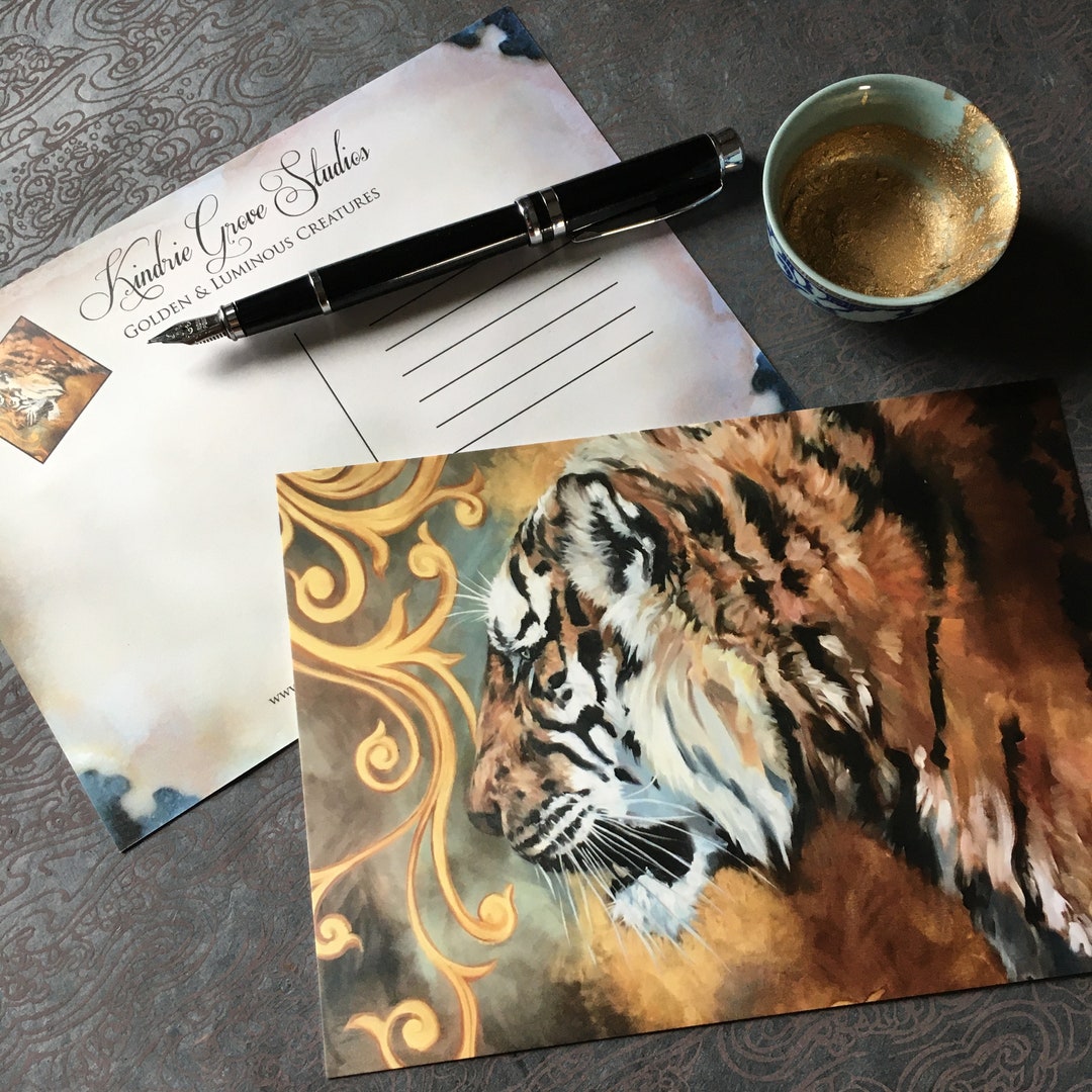 ANIMAL POSTCARD SET, Golden and Luminous Creatures Paintings, Large Art ...