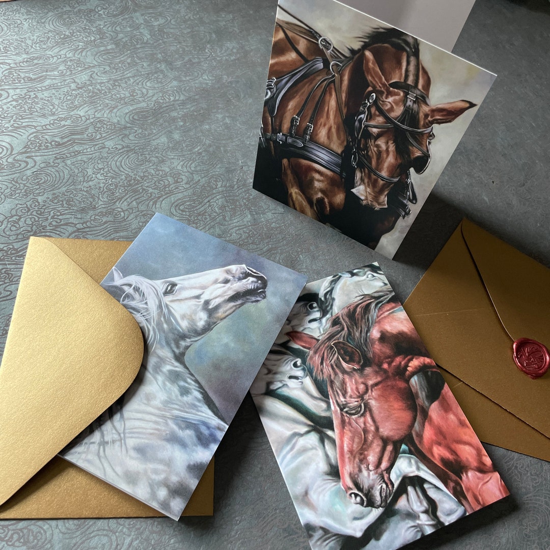 HORSES GREETING CARDS: Equine Art Cards, Stationary Set, Horse Lover ...