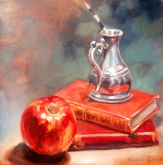 Apple and Books original still life oil Painting by Canadian | Etsy
