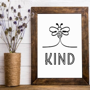 Bee Kind Printable Nature Wall Art, Typography, Digital INSTANT ...