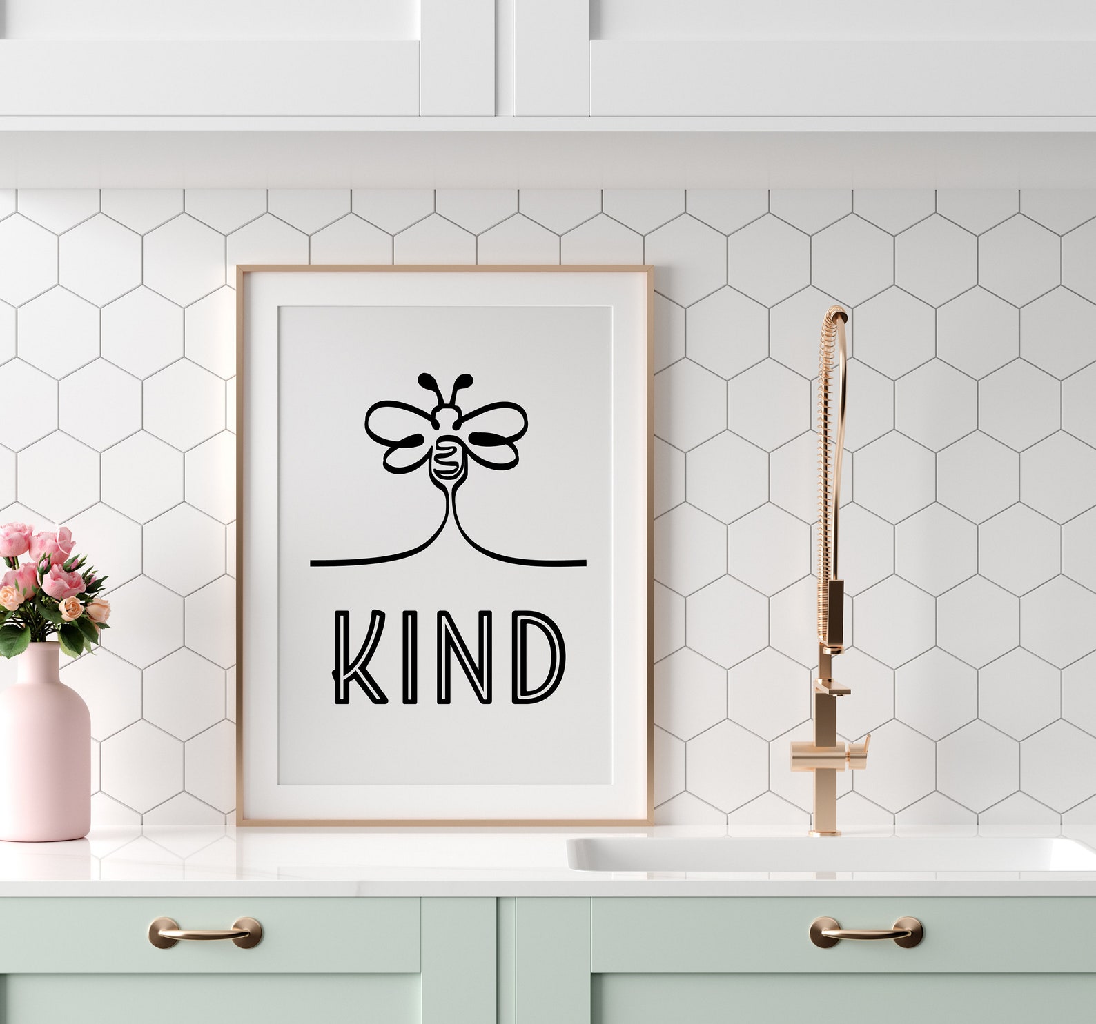 Bee Kind Printable Nature Wall Art, Typography, Digital INSTANT ...