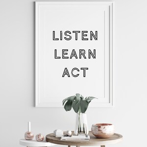 Listen Learn Act Printable Poster, Black Lives Matter Wall Art, Digital ...
